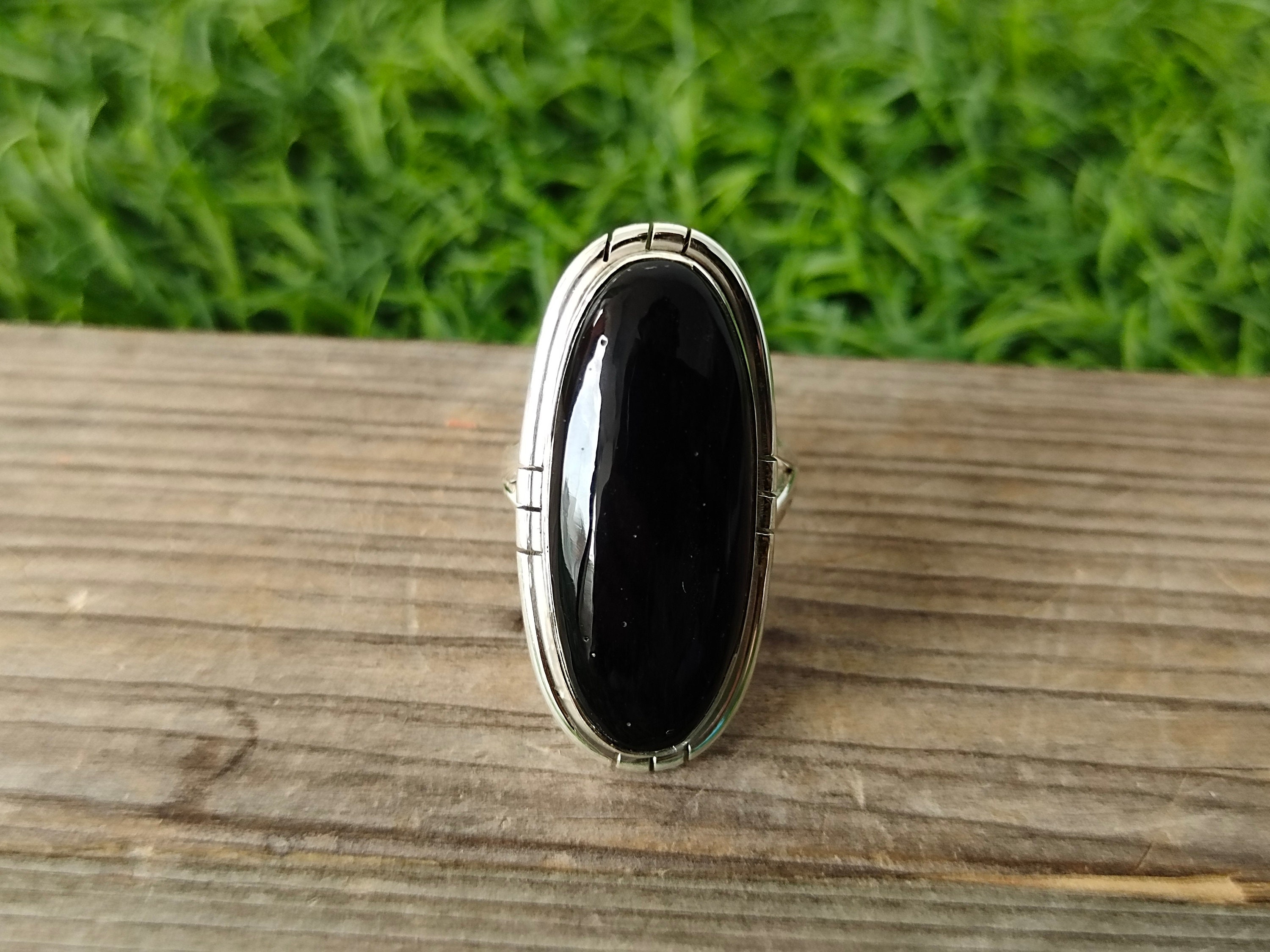 Black Onyx Middle Finger Ring Handmade Silver Bohemian Ring - Etsy