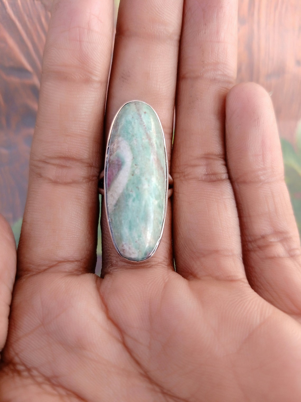 Boho Ruby Fuchsite Sterling Silver Ring: Oval Stone Statement Ring - Etsy