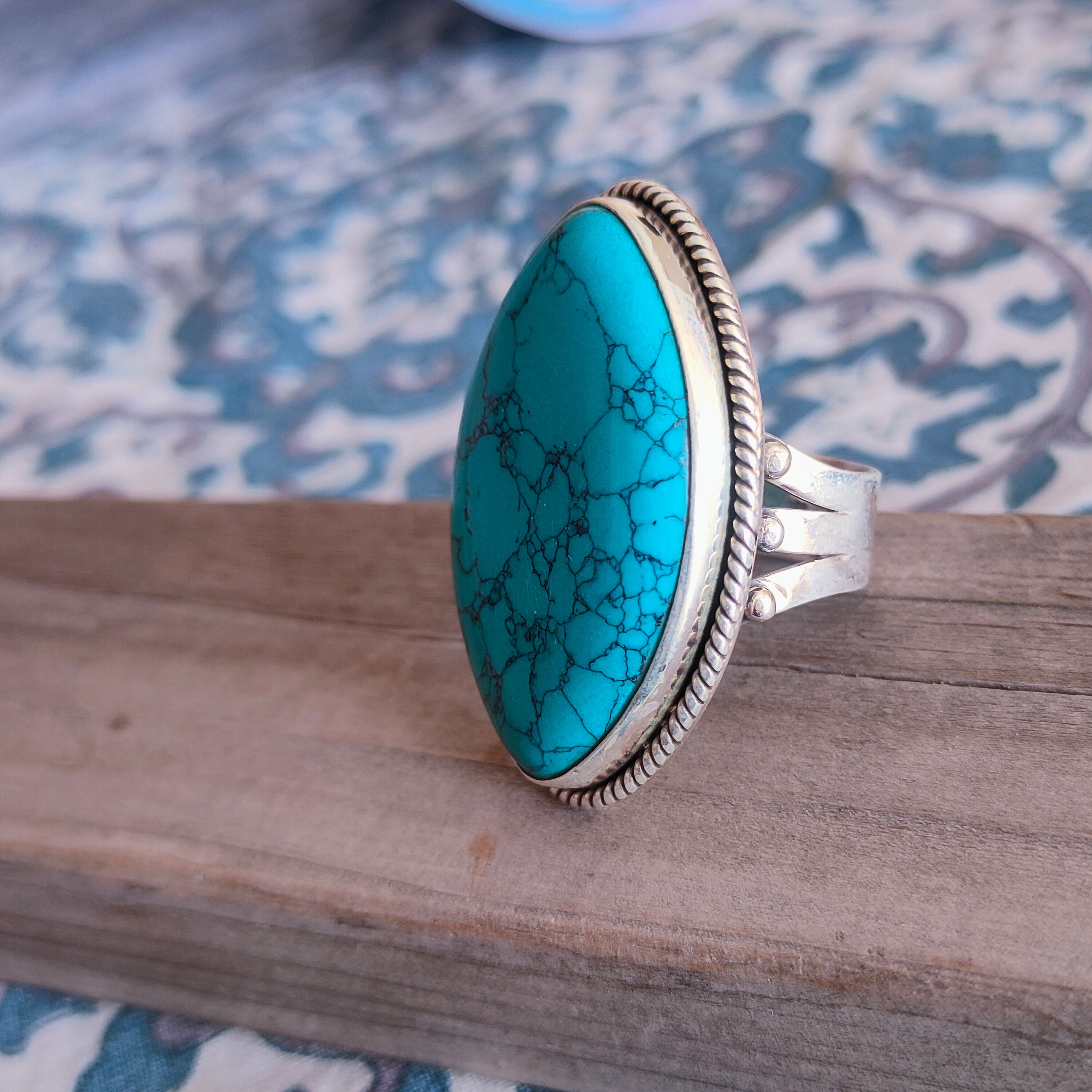 Turquoise Boho Ring Turquoise Sterling Silver Ring Hand | Etsy