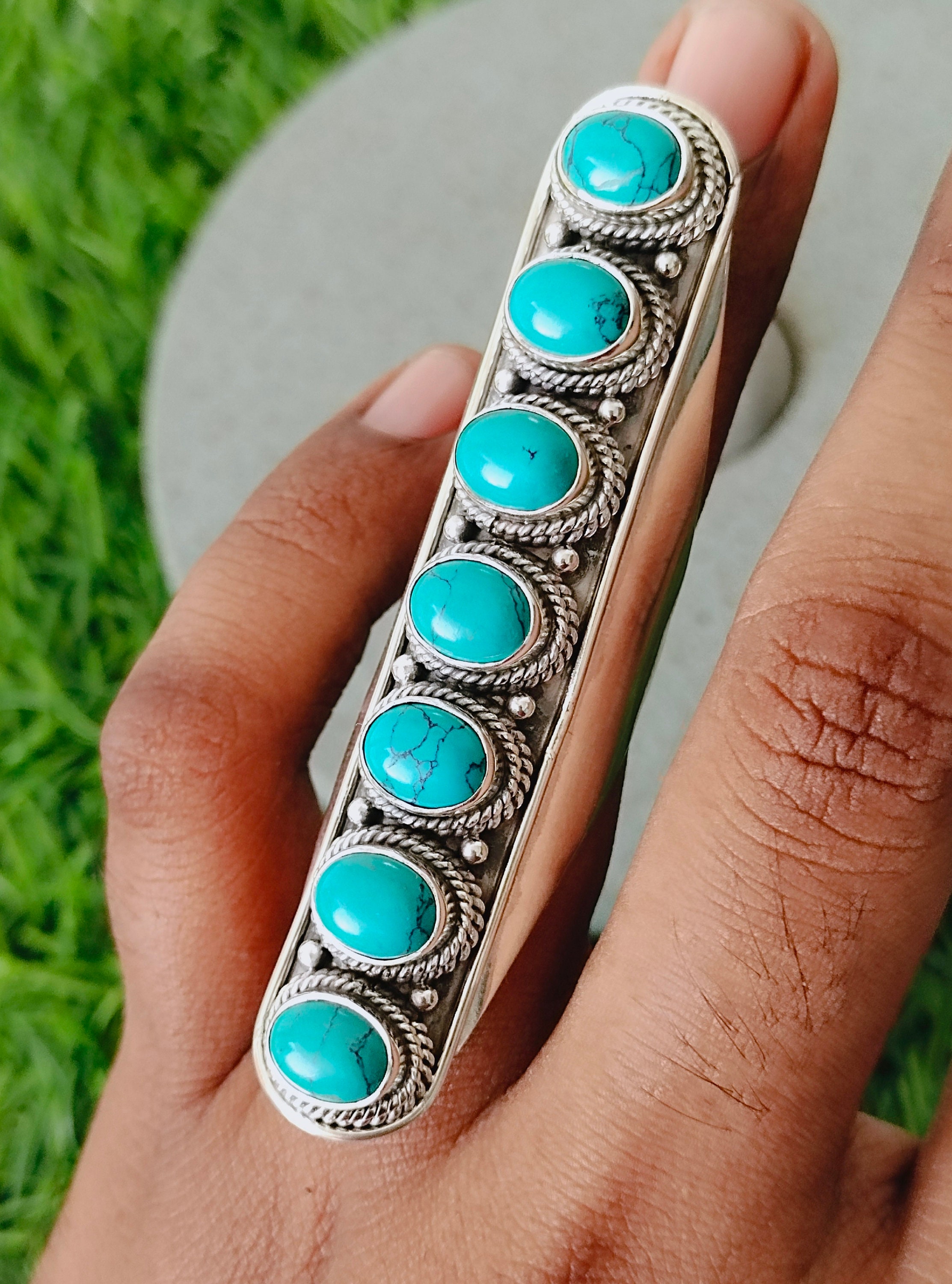 Boho Statement Ring Turquoise Sterling Silver Ring Hand | Etsy