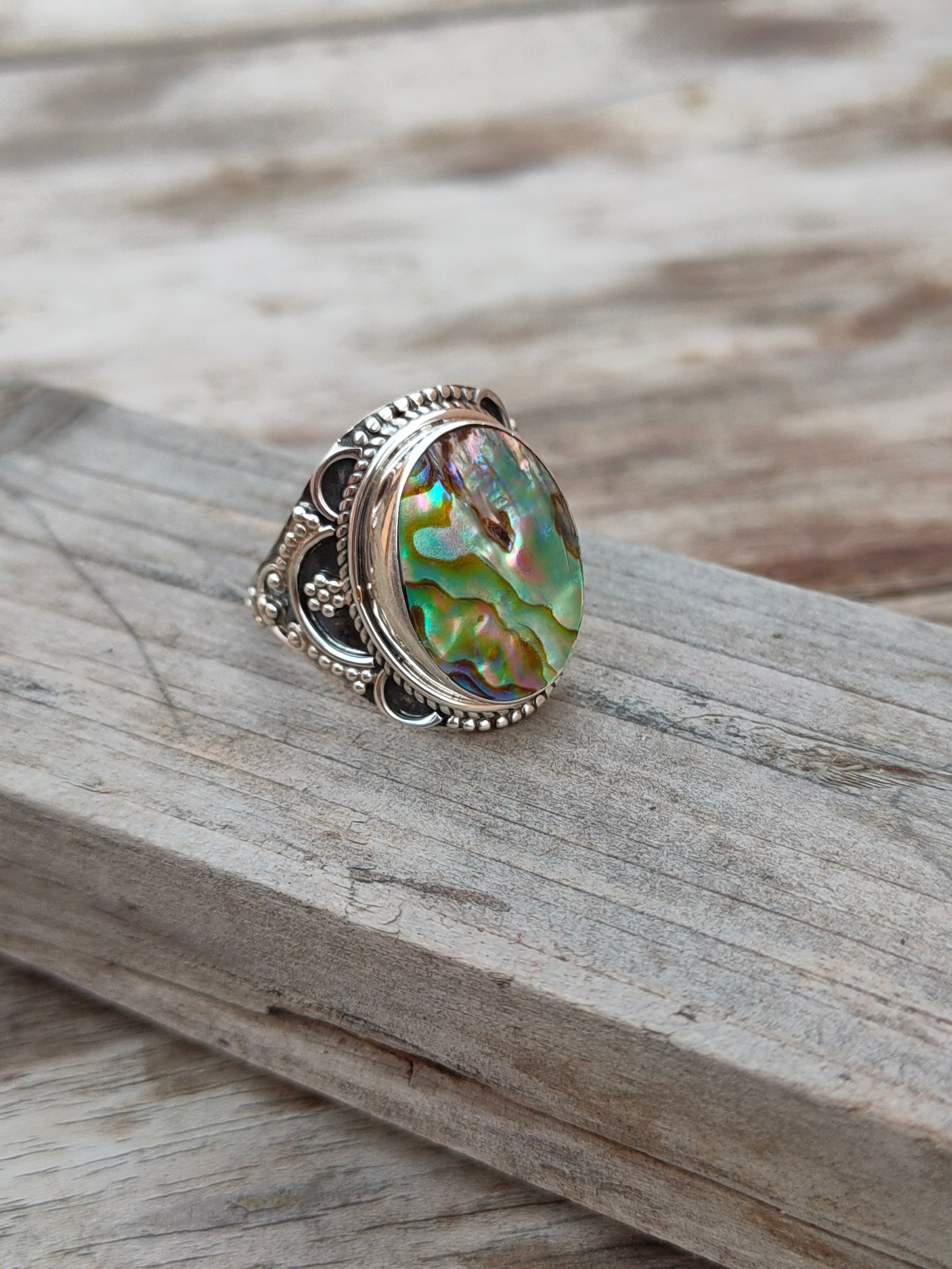 Minimalist Abalone Shell Boho Ring boho Statement Ring - Etsy