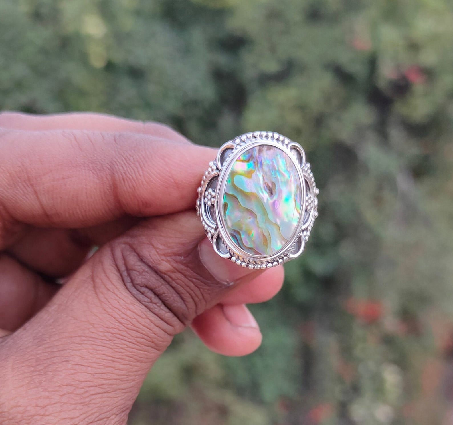 Minimalist Abalone Shell Boho Ring boho Statement Ring - Etsy