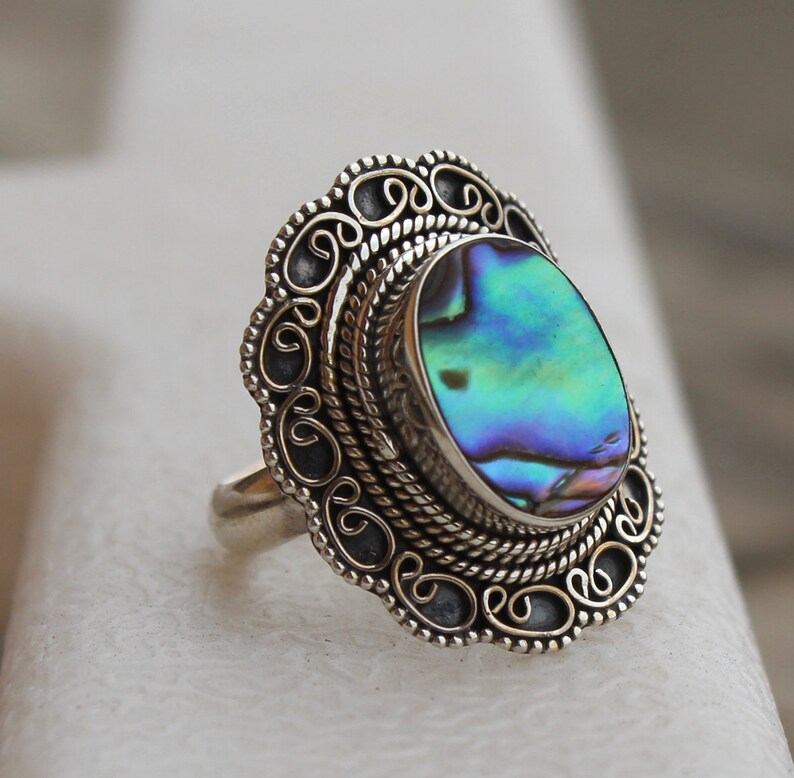 Abalone Shell Boho Ring boho Statement Ring sterling Silver - Etsy