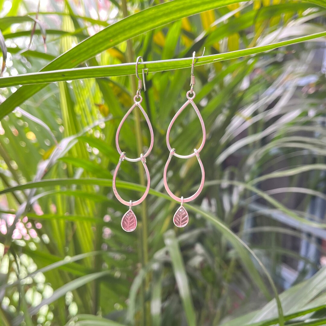 Leaf Shape Pink Stone 925 Sterling Silver Handmade Earring | Pink Stone ...