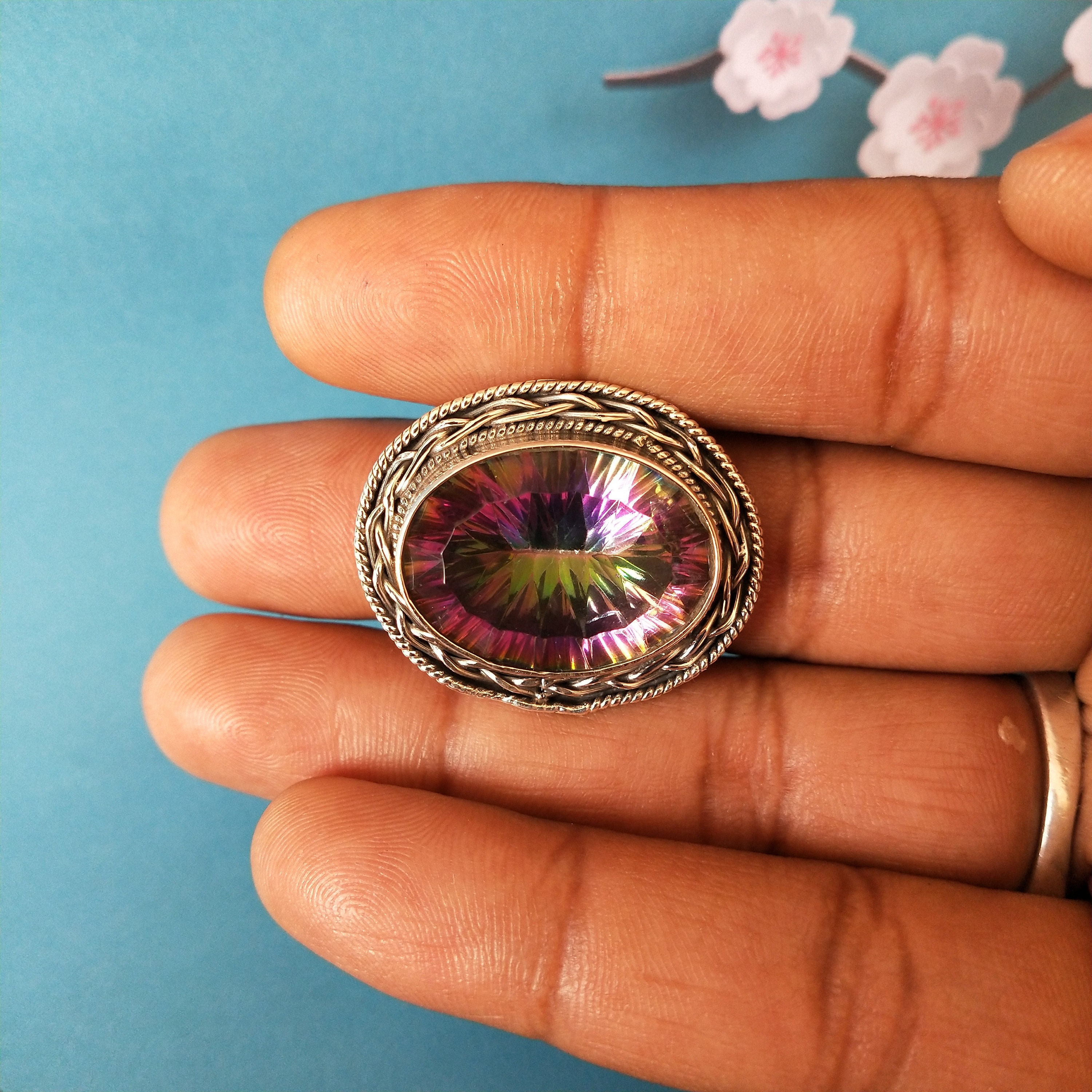 Mystic Quartz Boho Ring Quartz Sterling Silver Ring Boho | Etsy