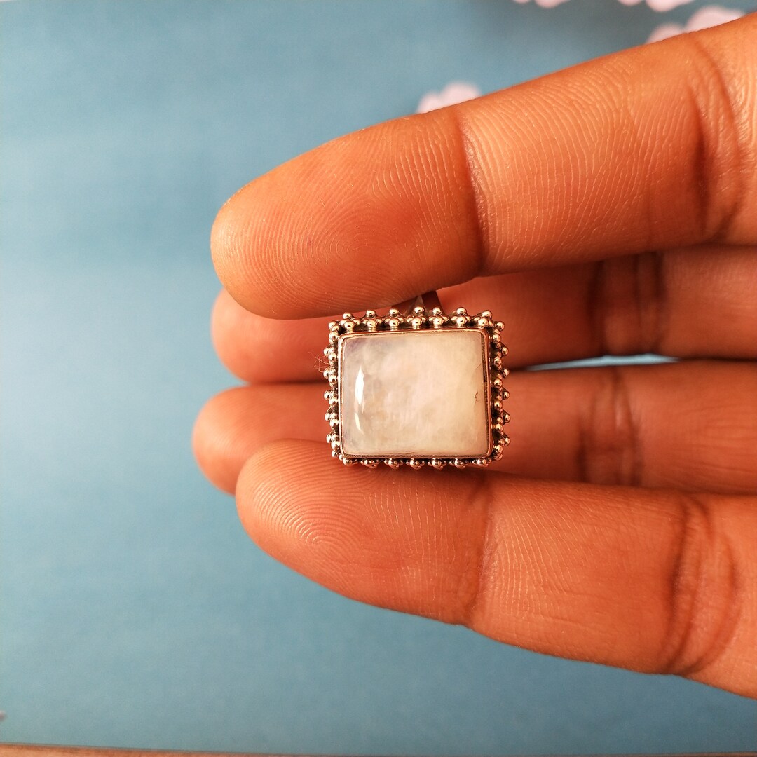 Moonstone Boho Ring - Rainbow Moonstone Sterling Silver Ring - Hand ...