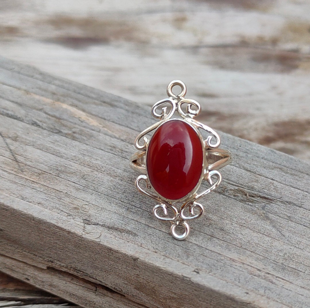 Boho Statement Ring - Red Jade Sterling Silver Ring - Hand Crafted ...