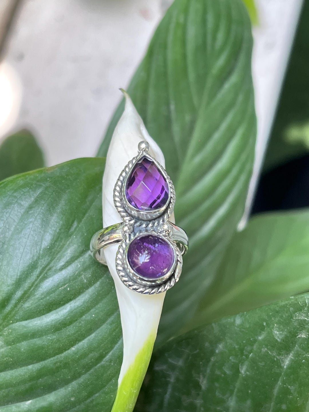 Amethyst Dual Stone Ring 925 Sterling Silver Ring, Dual Stone, Handmade ...