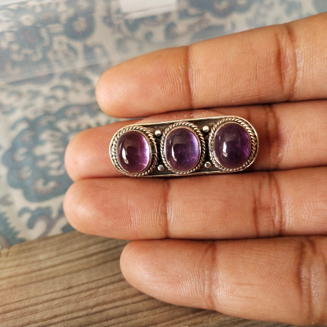 925 Sterling Silver Ring ,boho Statement Ring - Glass Amethyst Ring ...