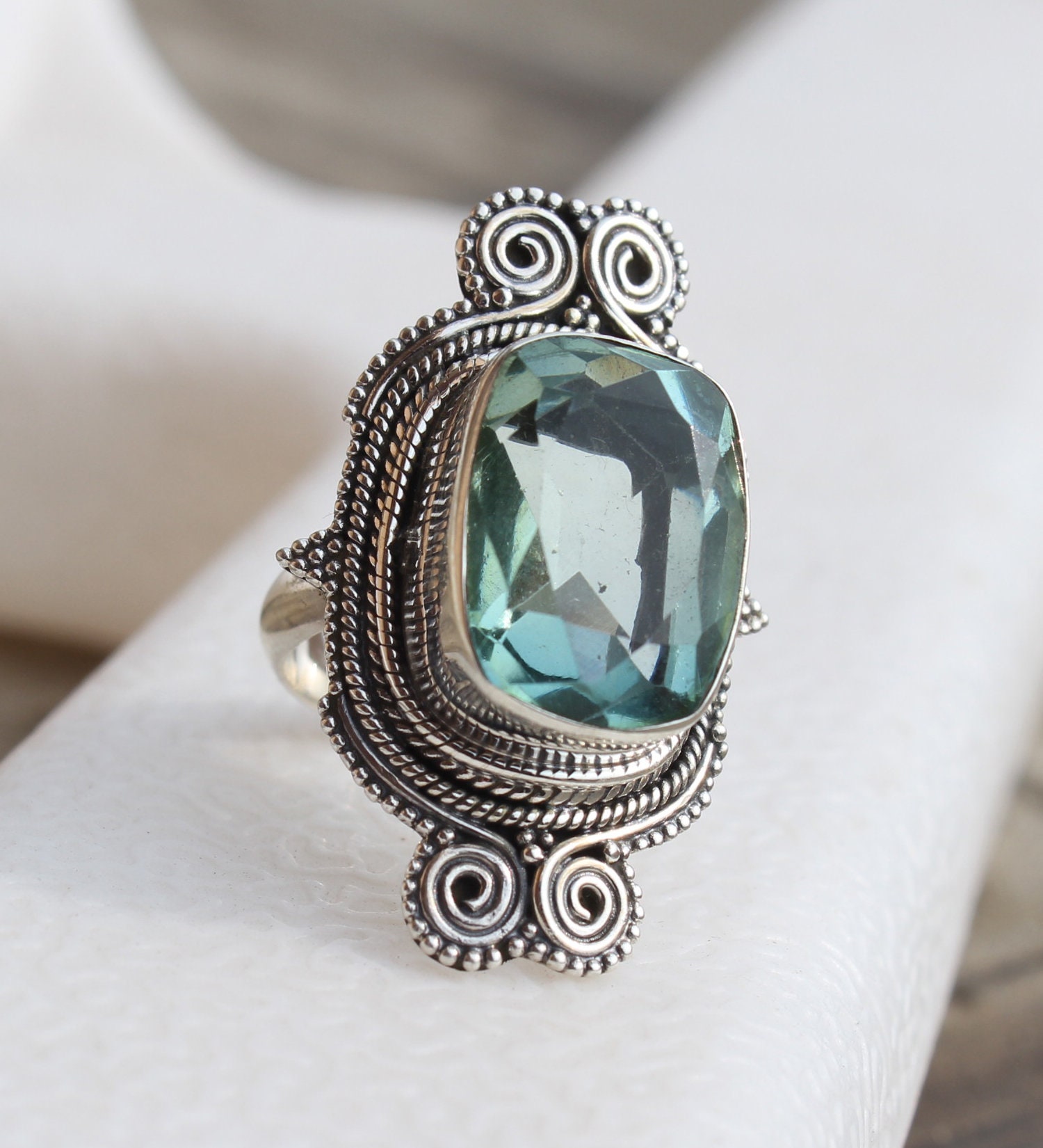 Boho Statement Ring sea Glass Sterling Silver Ring Hand | Etsy