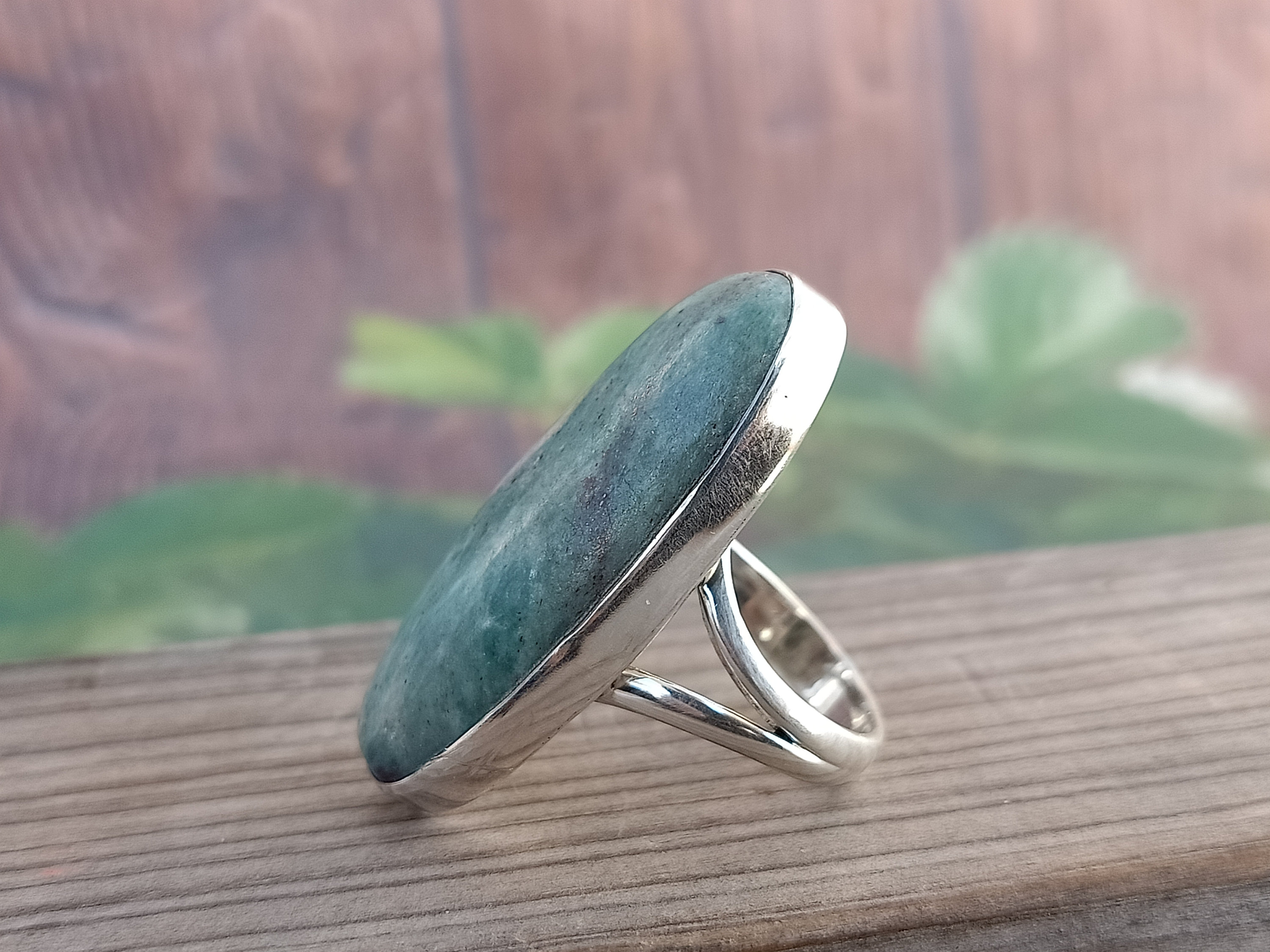 Boho Ruby Fuchsite Sterling Silver Ring: Oval Stone Statement Ring - Etsy