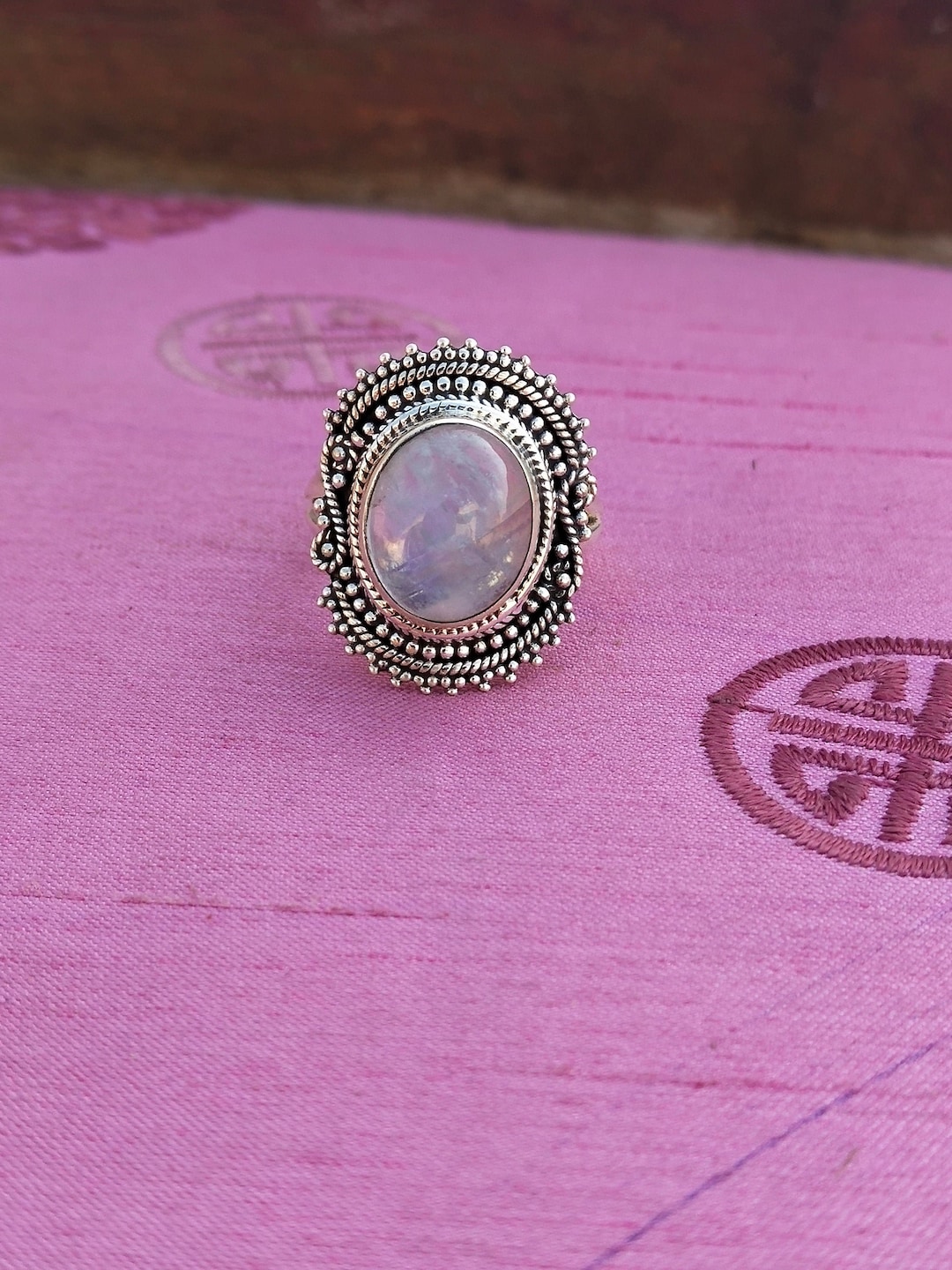 Boho Statement Ring Rainbow Moonstone Sterling Silver Ring-Hand Crafted ...