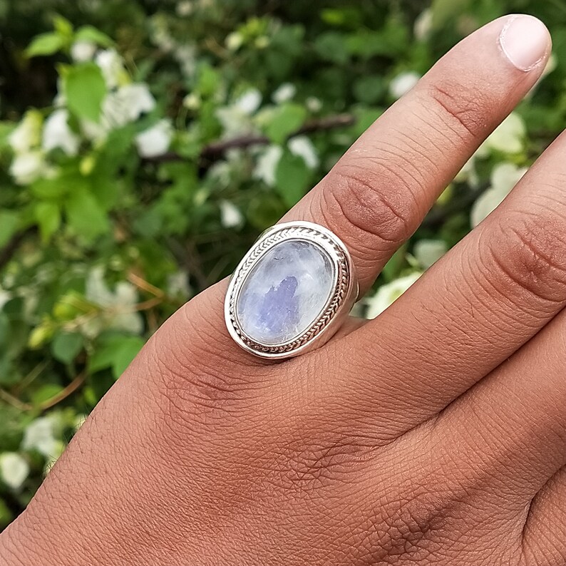 Moonstone Boho Ring Rainbow Moonstone Sterling Silver Ring - Etsy
