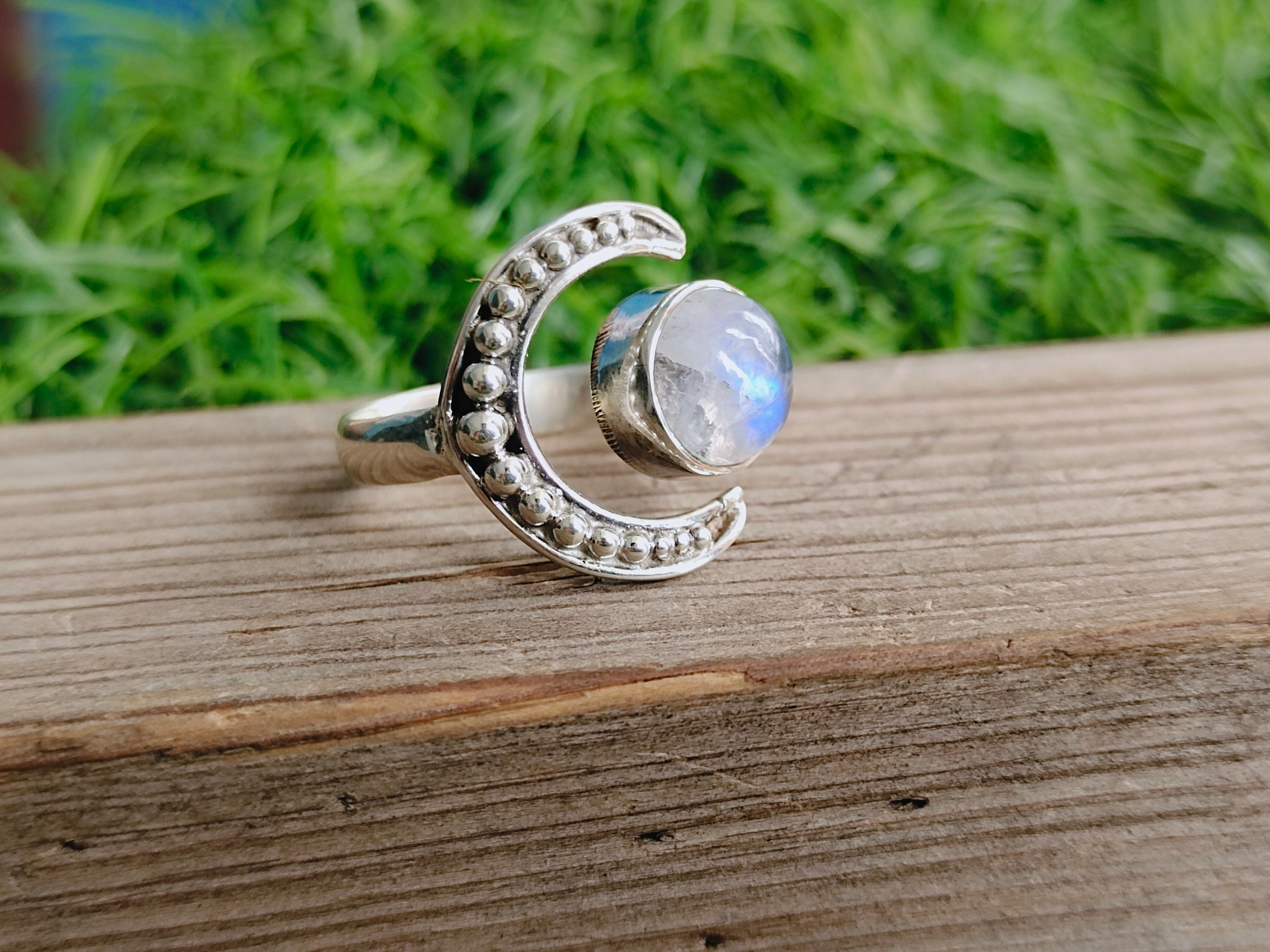 Moonstone Natural Gemstone Moon Shape Boho Statement Ring-hand - Etsy