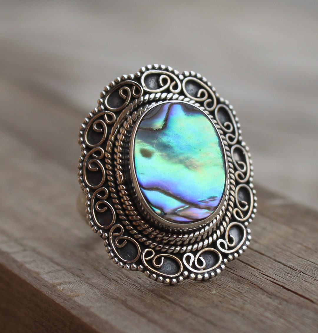 Abalone Shell Boho Ring -boho Statement Ring -sterling Silver Ring ...