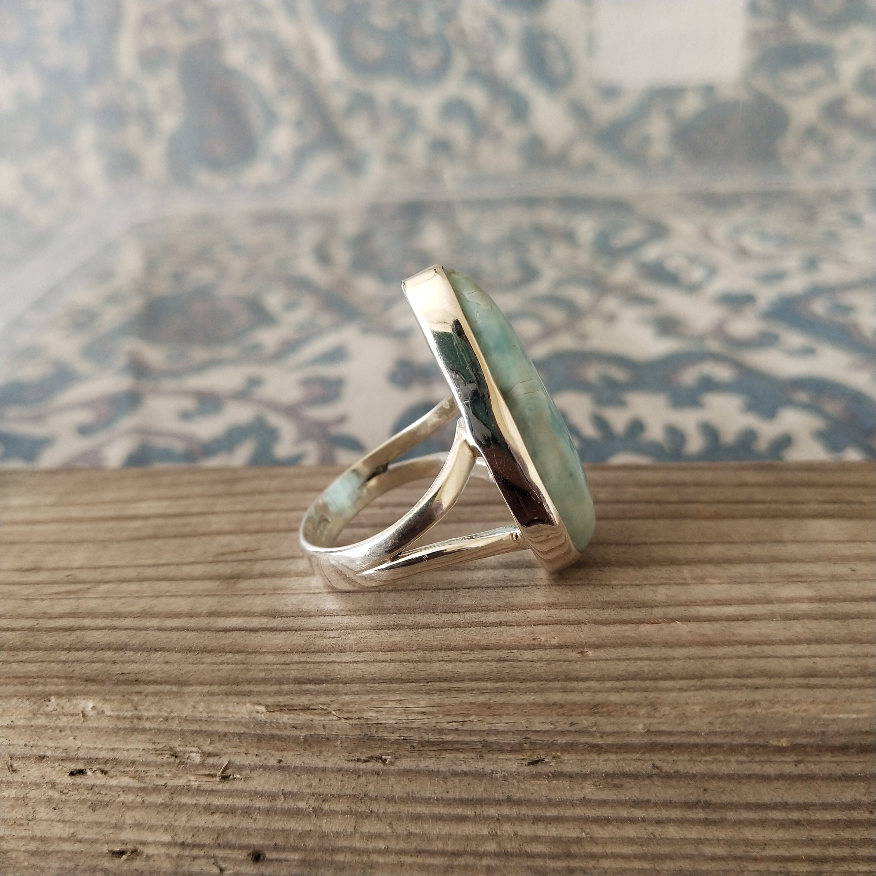 Natural Larimar top quality Stone ring Cabochon Fire ring | Etsy