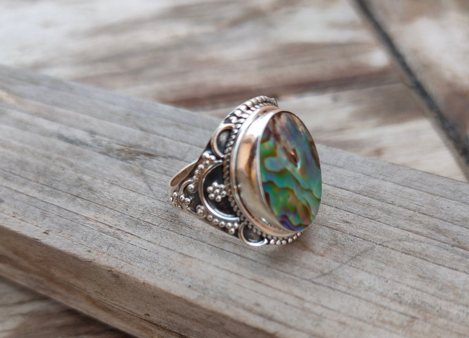 Minimalist Abalone Shell Boho Ring boho Statement Ring - Etsy