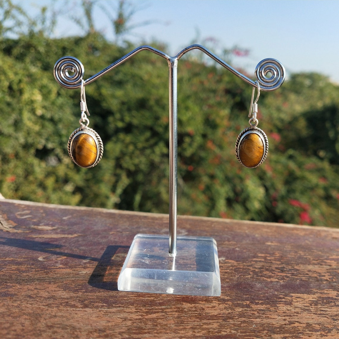 Tiger Eye Sterling Silver Handmade Earring Tiger Eye stone | Etsy