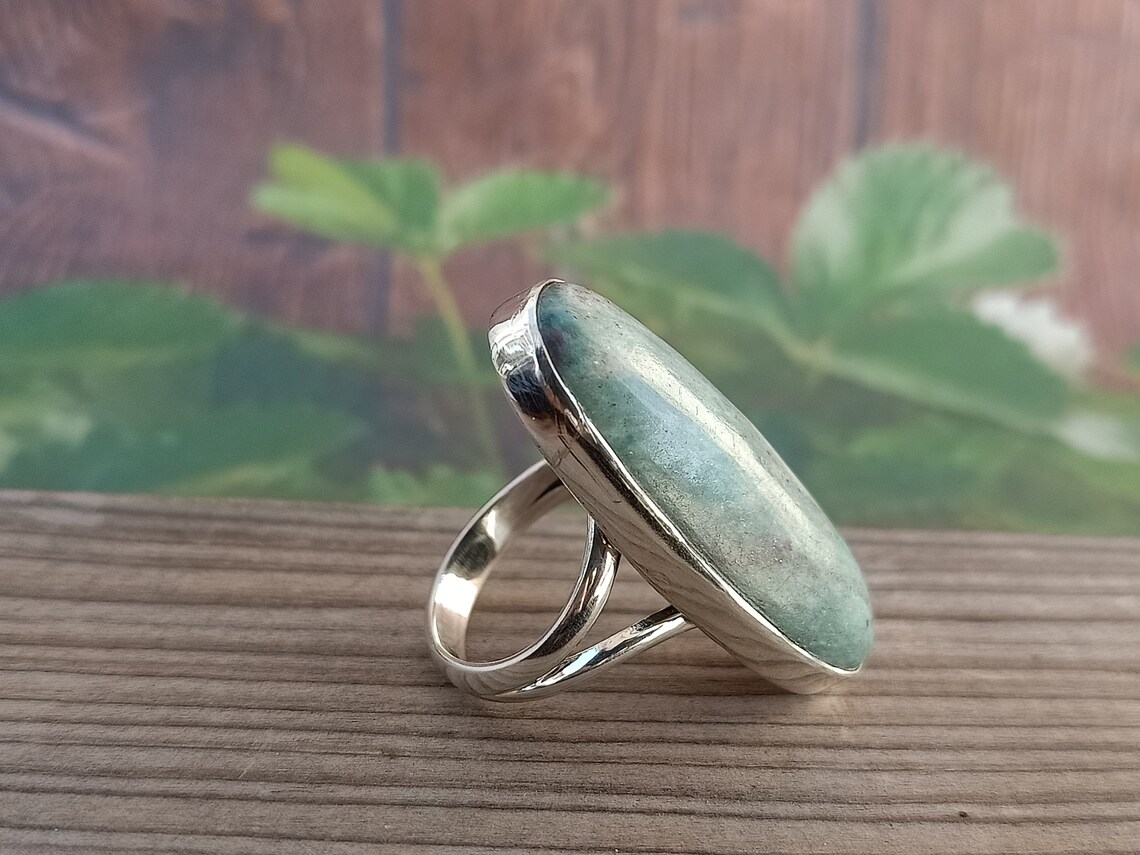 Boho Ruby Fuchsite Sterling Silver Ring: Oval Stone Statement Ring - Etsy