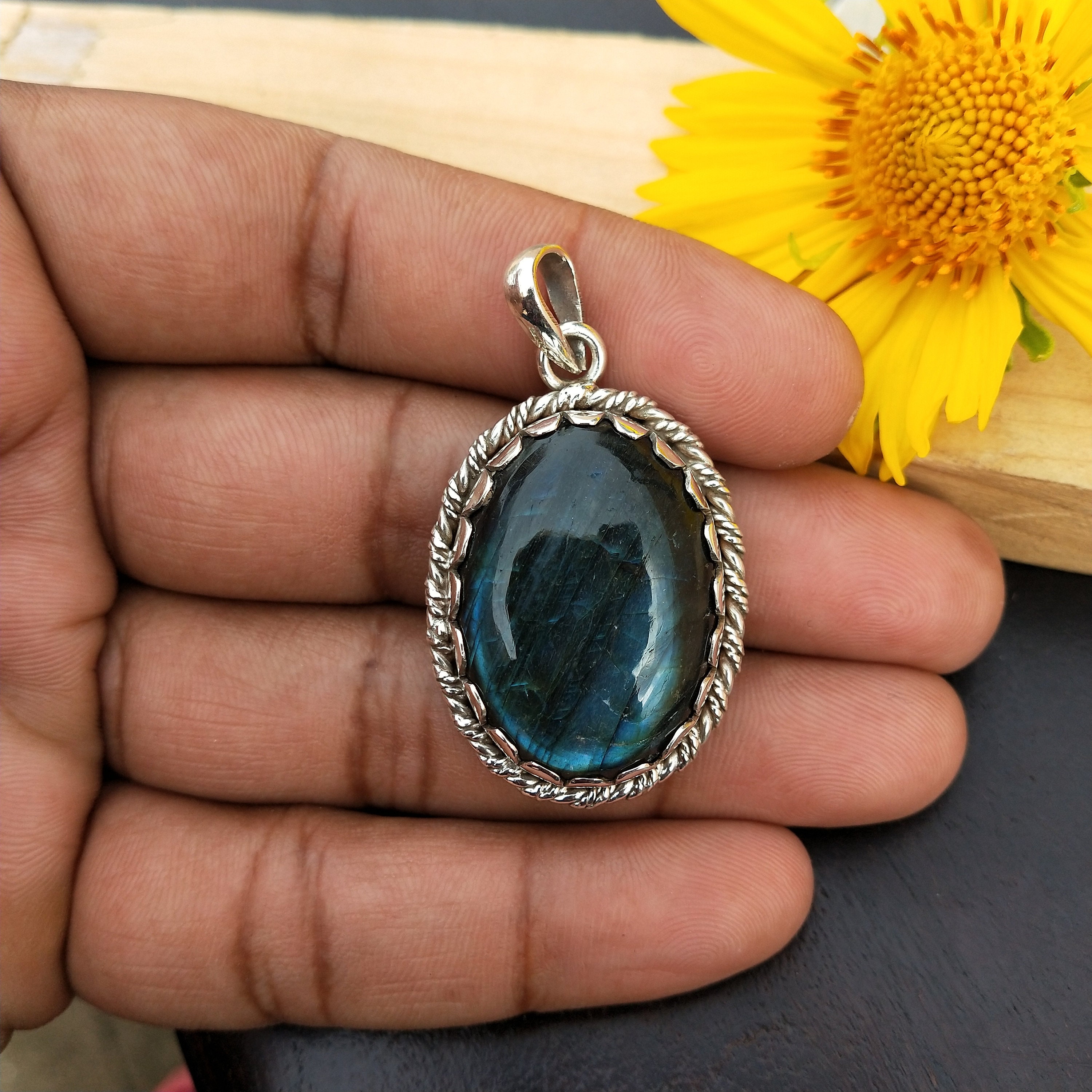 Labradorite Pendant in Solid 925-Sterling Silver Gorgeous | Etsy