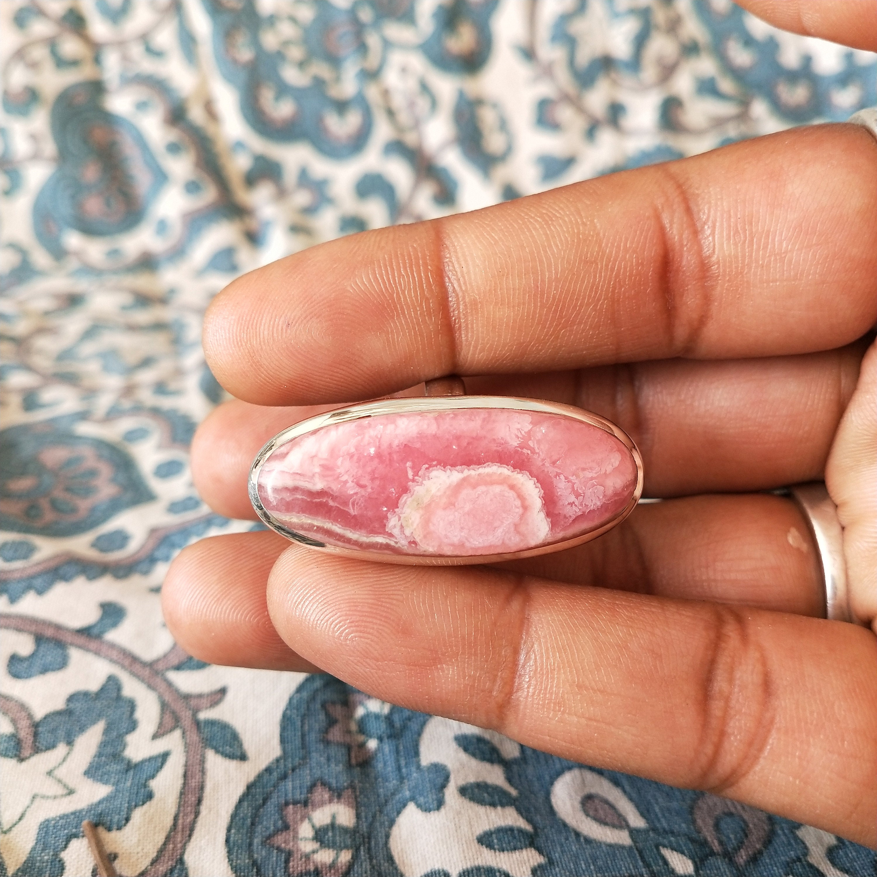 Rhodocrosite Sterling Silver Ring Pink Gemstone Silver ring | Etsy