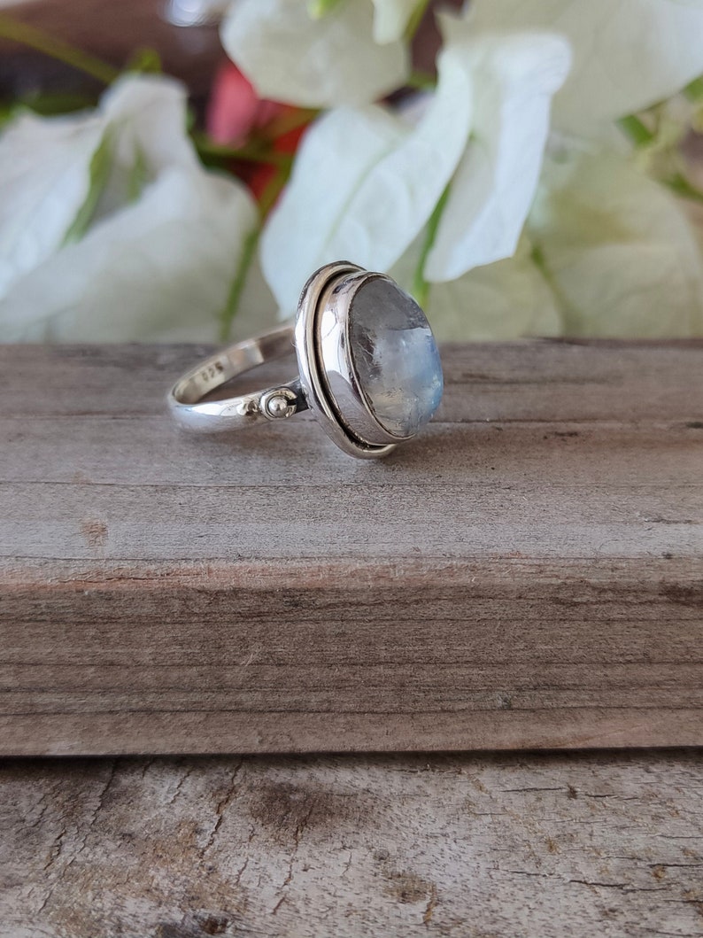 Boho Ring Rainbow Moonstone Sterling Silver Ring Hand | Etsy
