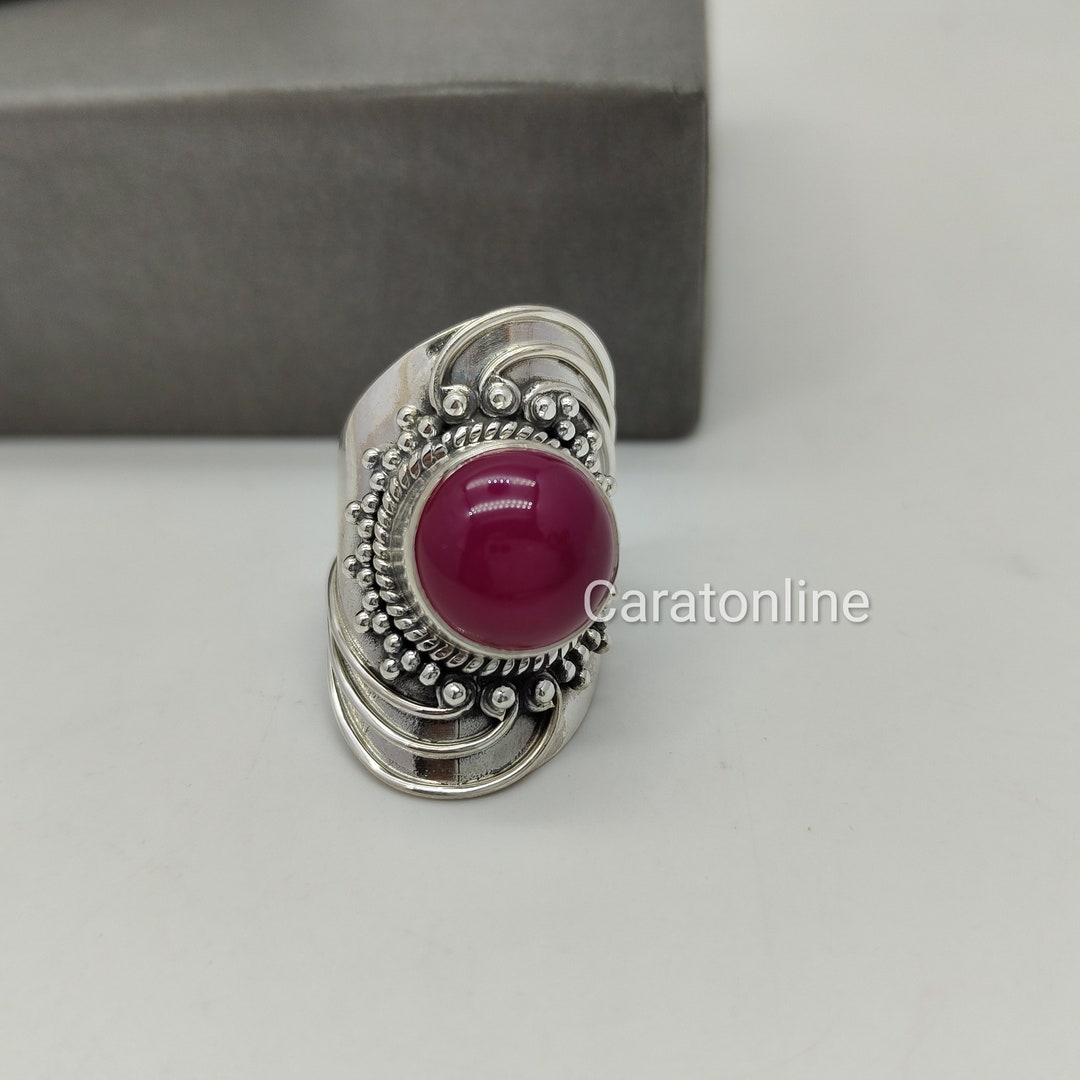 Glass Ruby Stone Boho Ring Sterling Silver Ring Ruby Dyed Handmade Ring ...