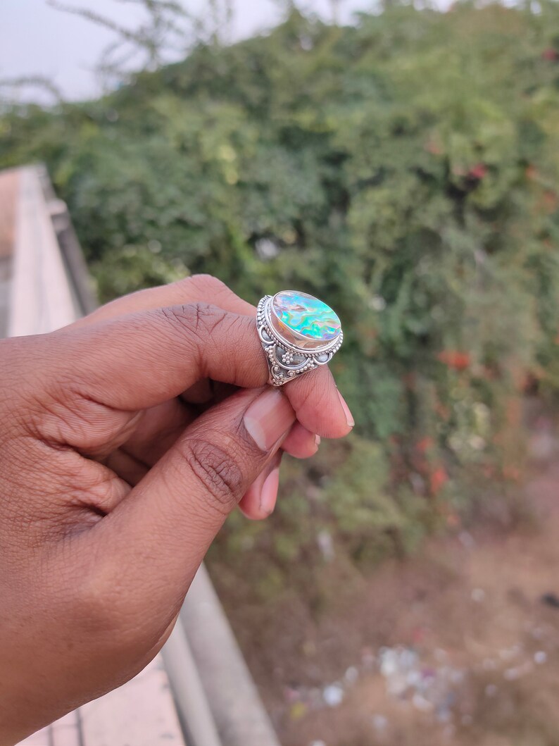 Minimalist Abalone Shell Boho Ring boho Statement Ring - Etsy