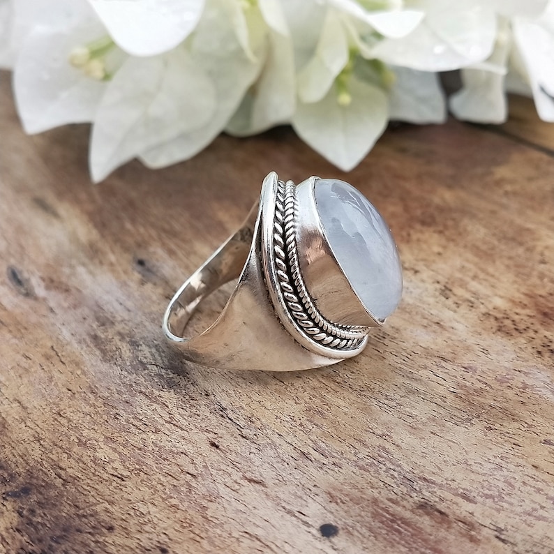 Moonstone Boho Ring Rainbow Moonstone Sterling Silver Ring - Etsy