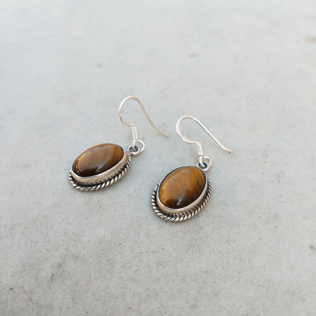 Tiger Eye Sterling Silver Handmade Earring Tiger Eye Stone Daily ...