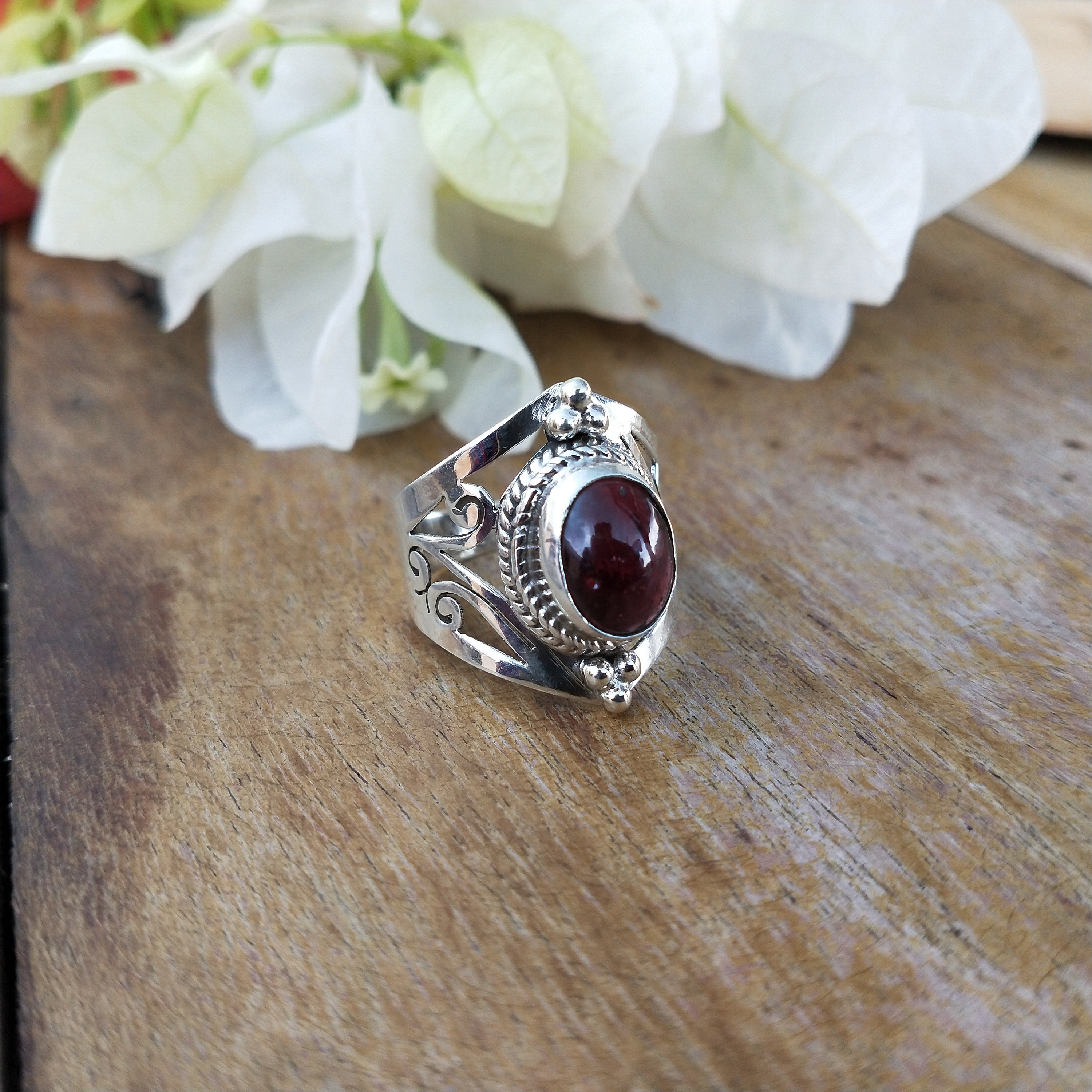 Boho Statement Ring Garnet Sterling Silver Ring Hand - Etsy