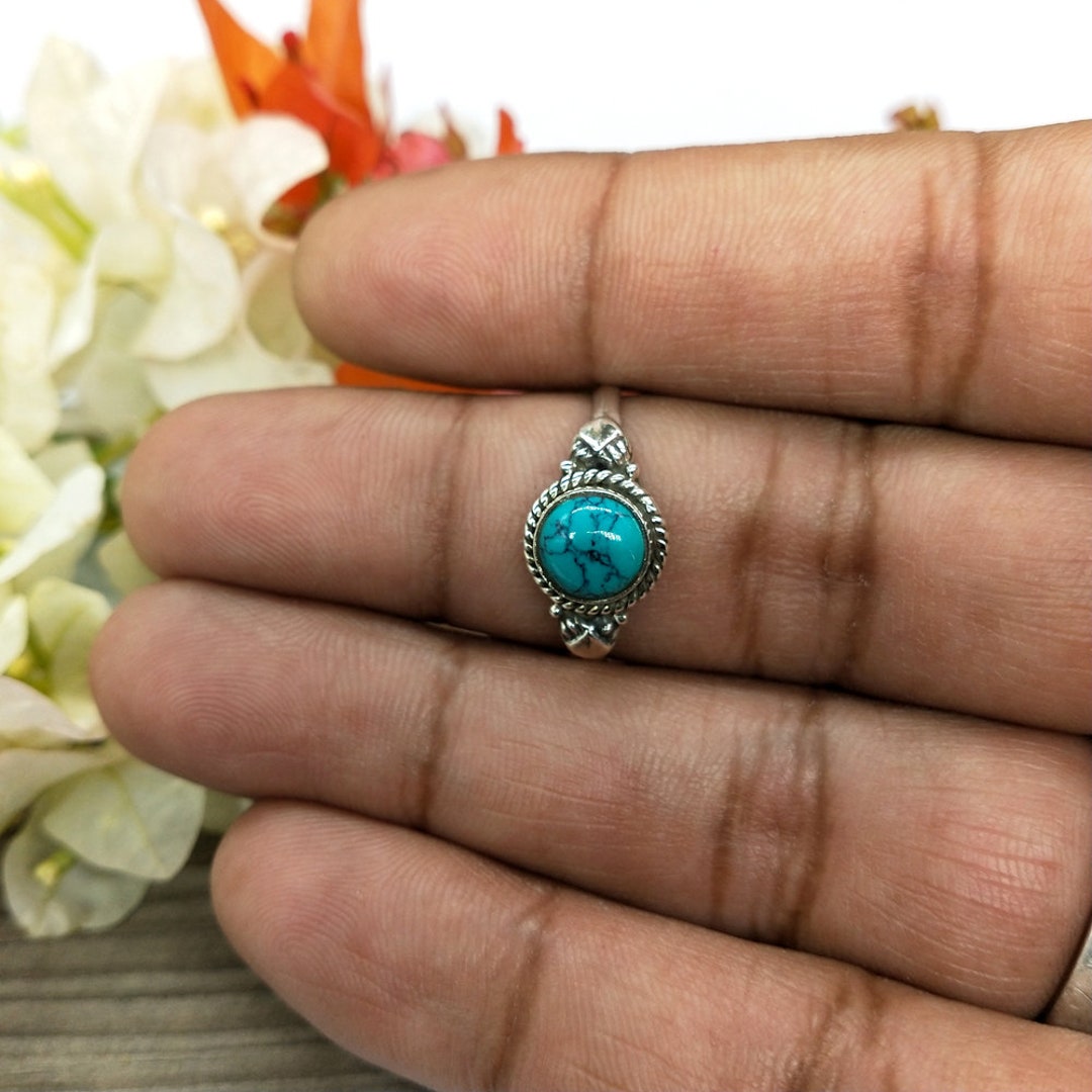 Turquoise Gemstone Boho Ring - 925 Sterling Silver Ring - Turquoise ...