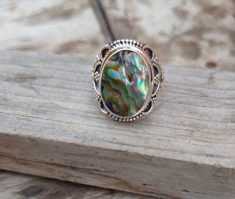 Minimalist Abalone Shell Boho Ring boho Statement Ring - Etsy