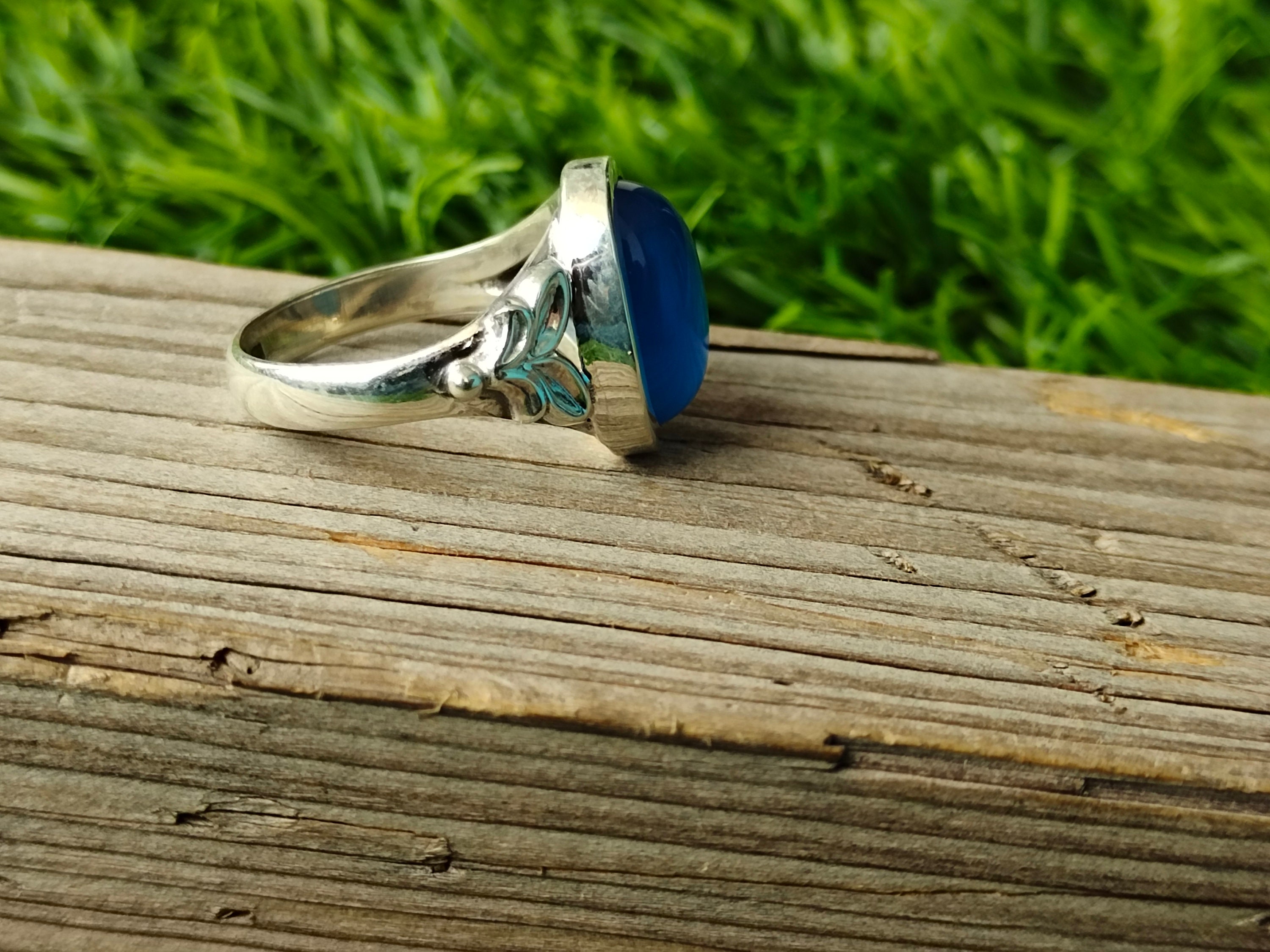 Boho Ring Blue Calcy Ring 925 Sterling Silver Ring-hand - Etsy
