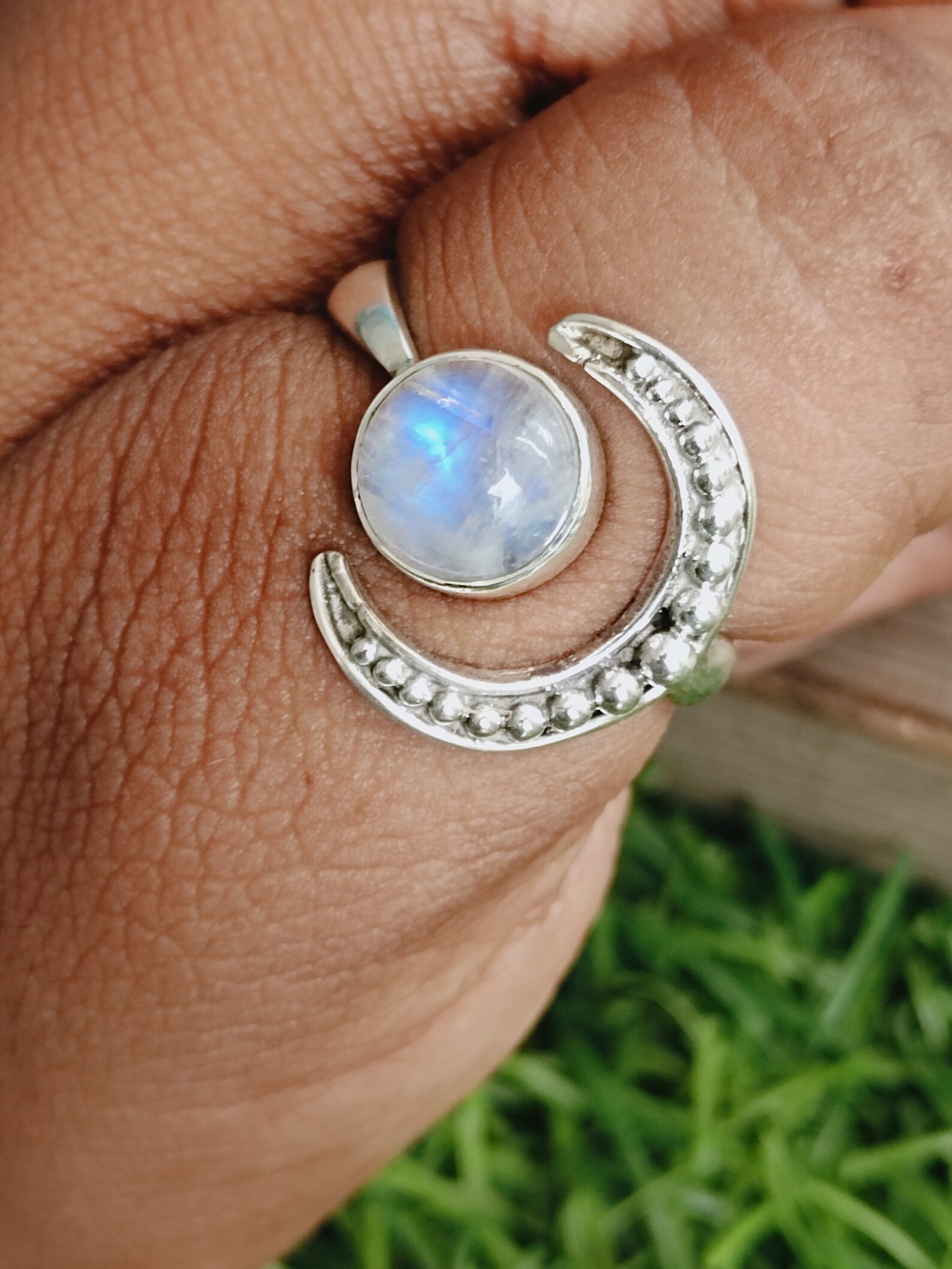Moonstone Natural Gemstone Moon Shape Boho Statement Ring-hand - Etsy