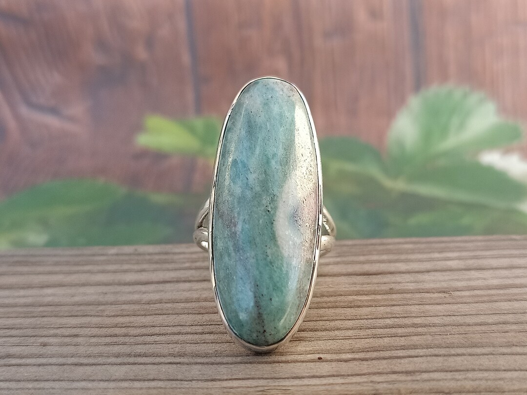 Boho Ruby Fuchsite Sterling Silver Ring: Oval Stone Statement Ring - Etsy