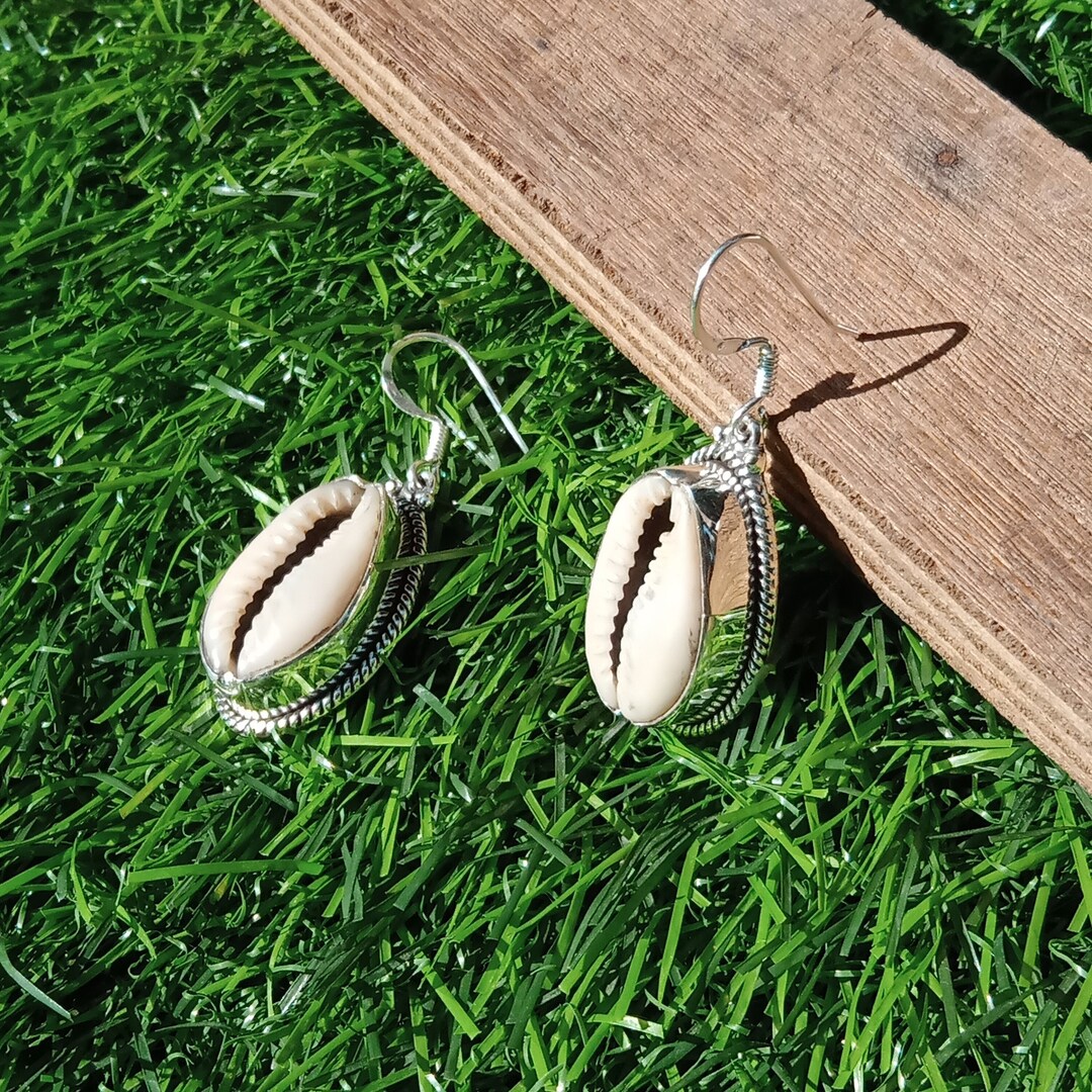 Cowrie Shell 925 Sterling Silver Handmade Earring | Shell | Bohemian ...