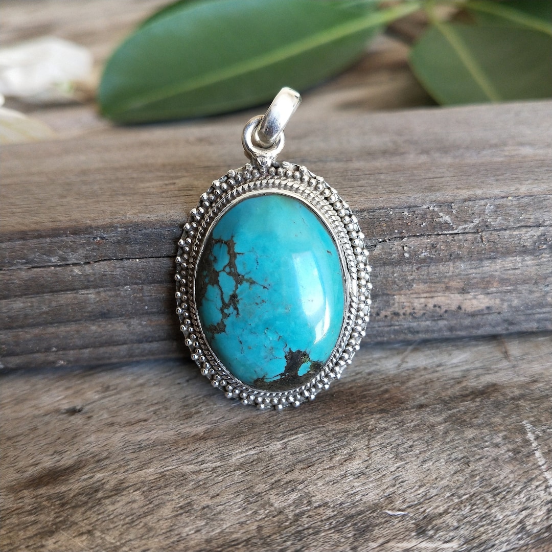 Turquoise Gemstone Silver Pendant , 925 Sterling Silver Pendant, Boho ...