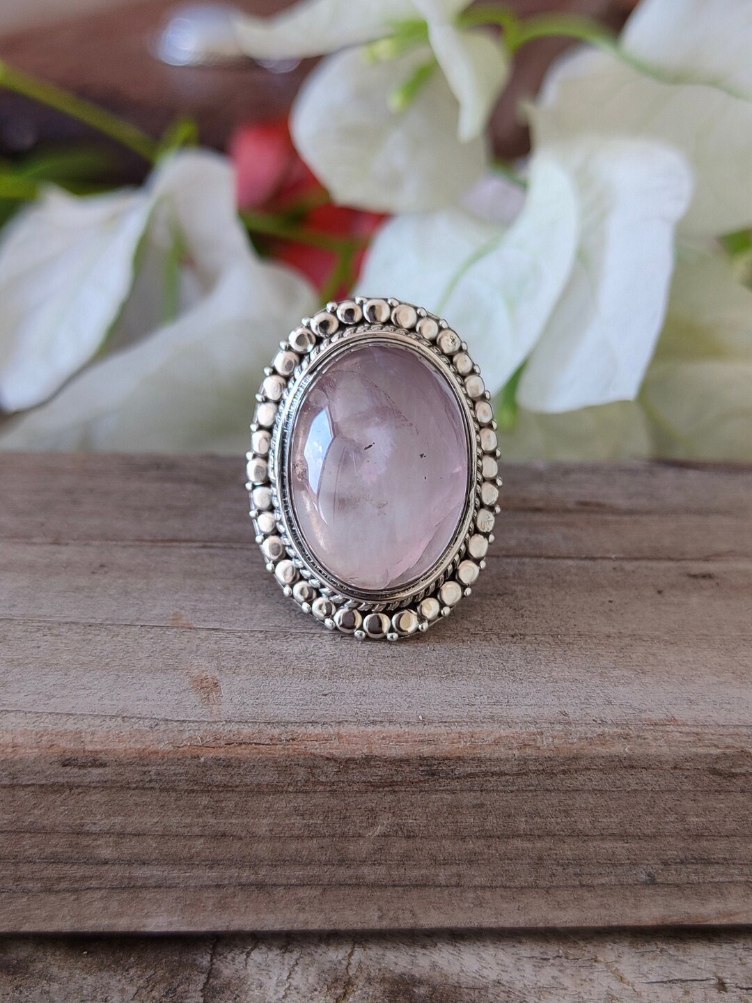 Boho Statement Ring - Rose Quartz Sterling Silver Ring - Hand Crafted ...