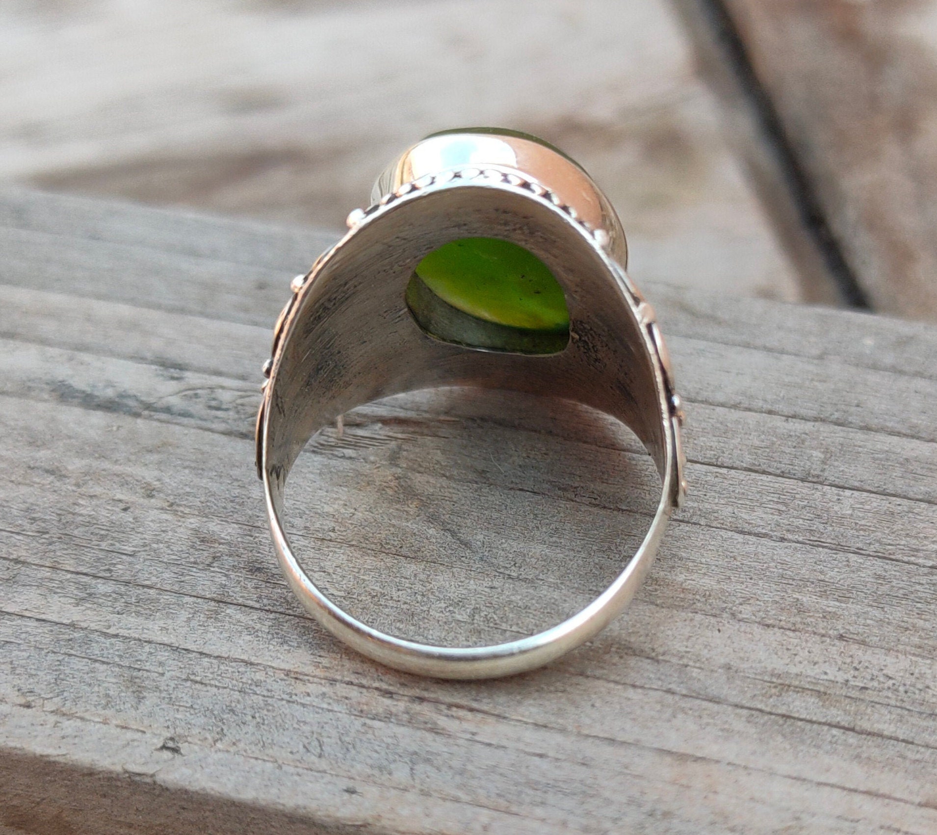 Green Jade Sterling Silver Ring - Handcrafted Boho Statement Ring - Etsy