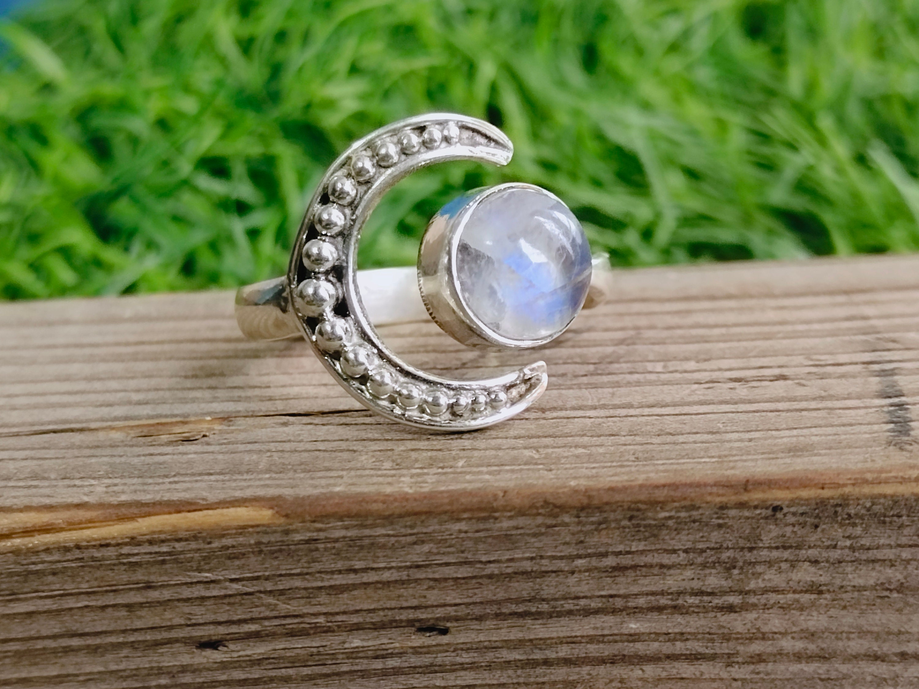 Moonstone Natural Gemstone Moon Shape Boho Statement Ring-hand - Etsy