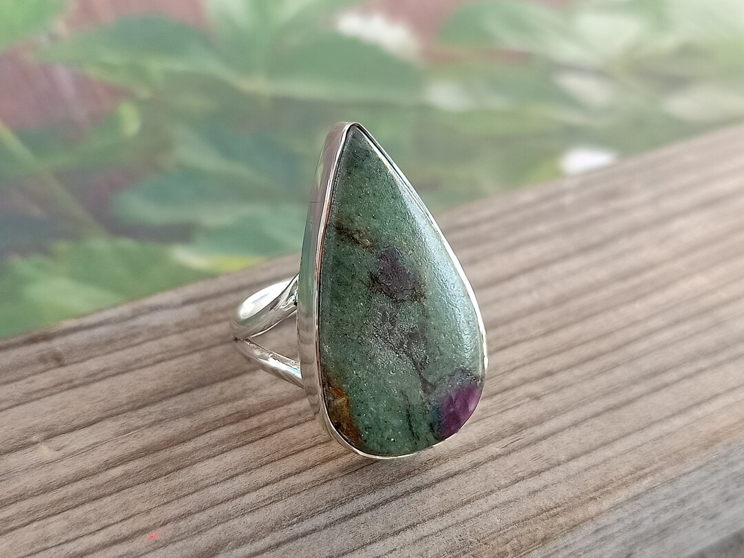 Boho Statement Ring Ruby Fuchsite Stone Sterling Silver Ring Hand ...