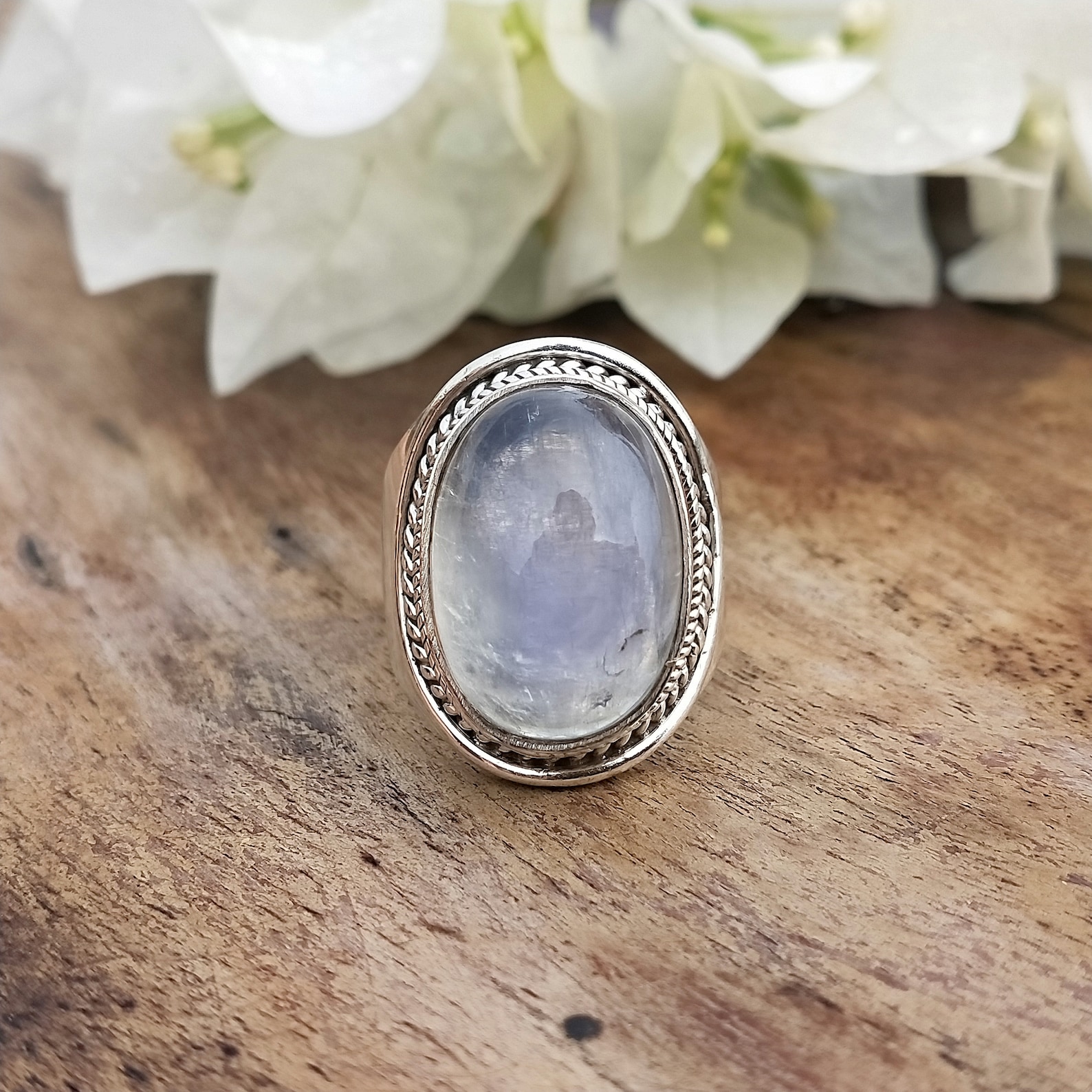 Moonstone Boho Ring Rainbow Moonstone Sterling Silver Ring | Etsy