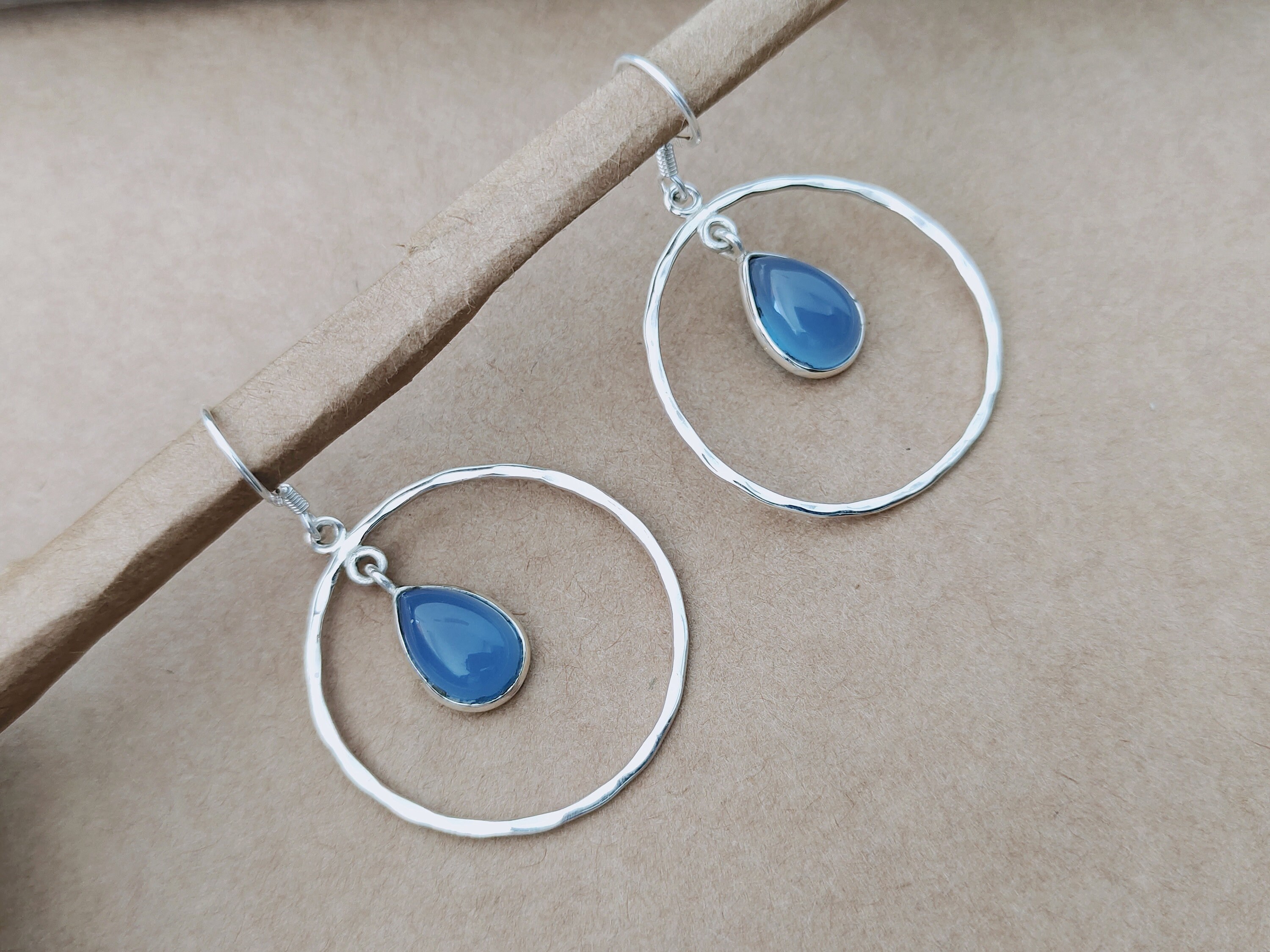 Blue Calcy Silver Earring Handcrafted Bohemian Earring | Etsy