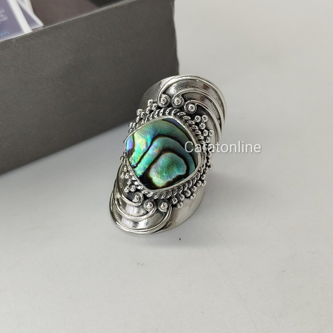 Abalone Shell Boho Ring -boho Statement Ring -sterling Silver Ring - Hand Crafted Bohemian Ring ...
