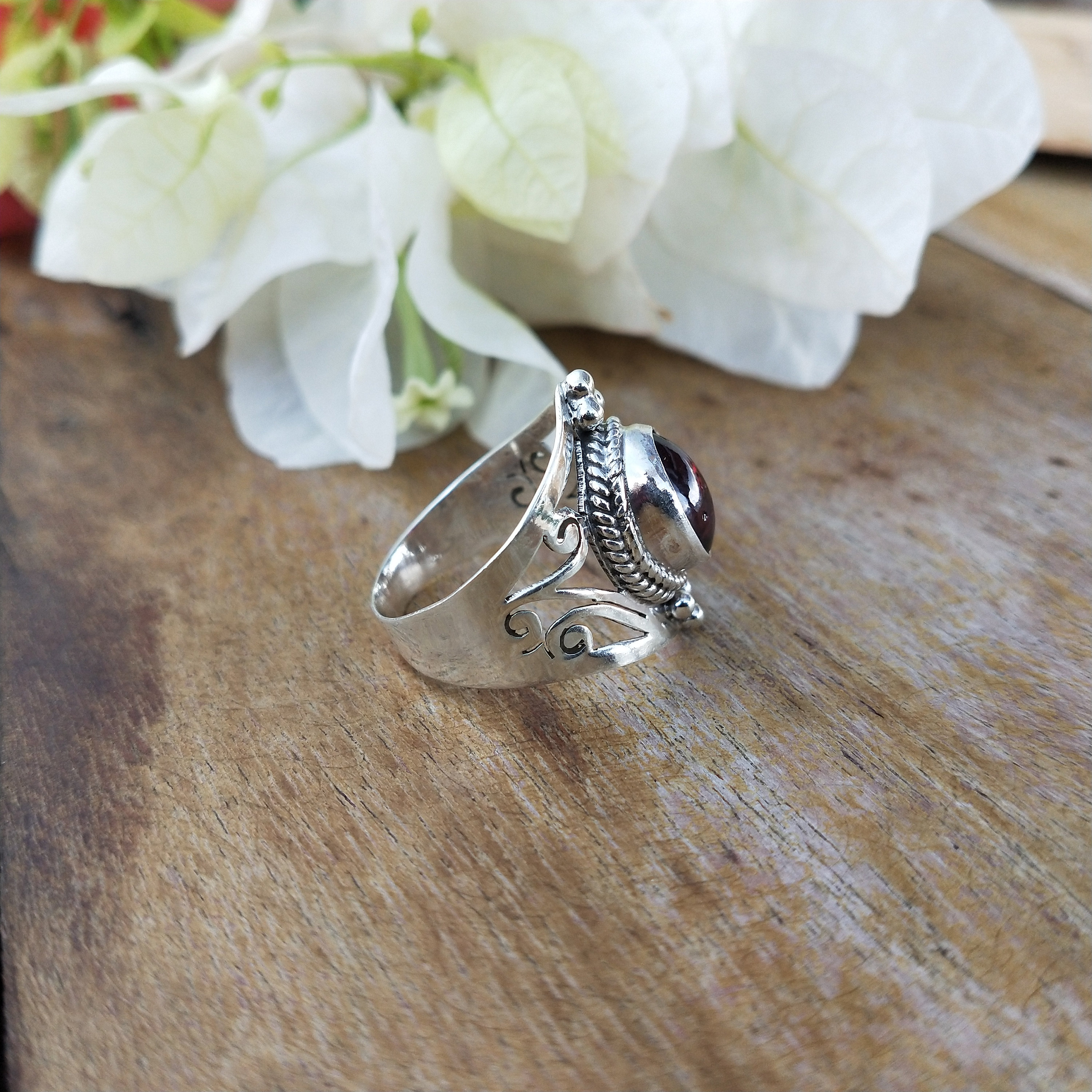 Boho Statement Ring Garnet Sterling Silver Ring Hand - Etsy