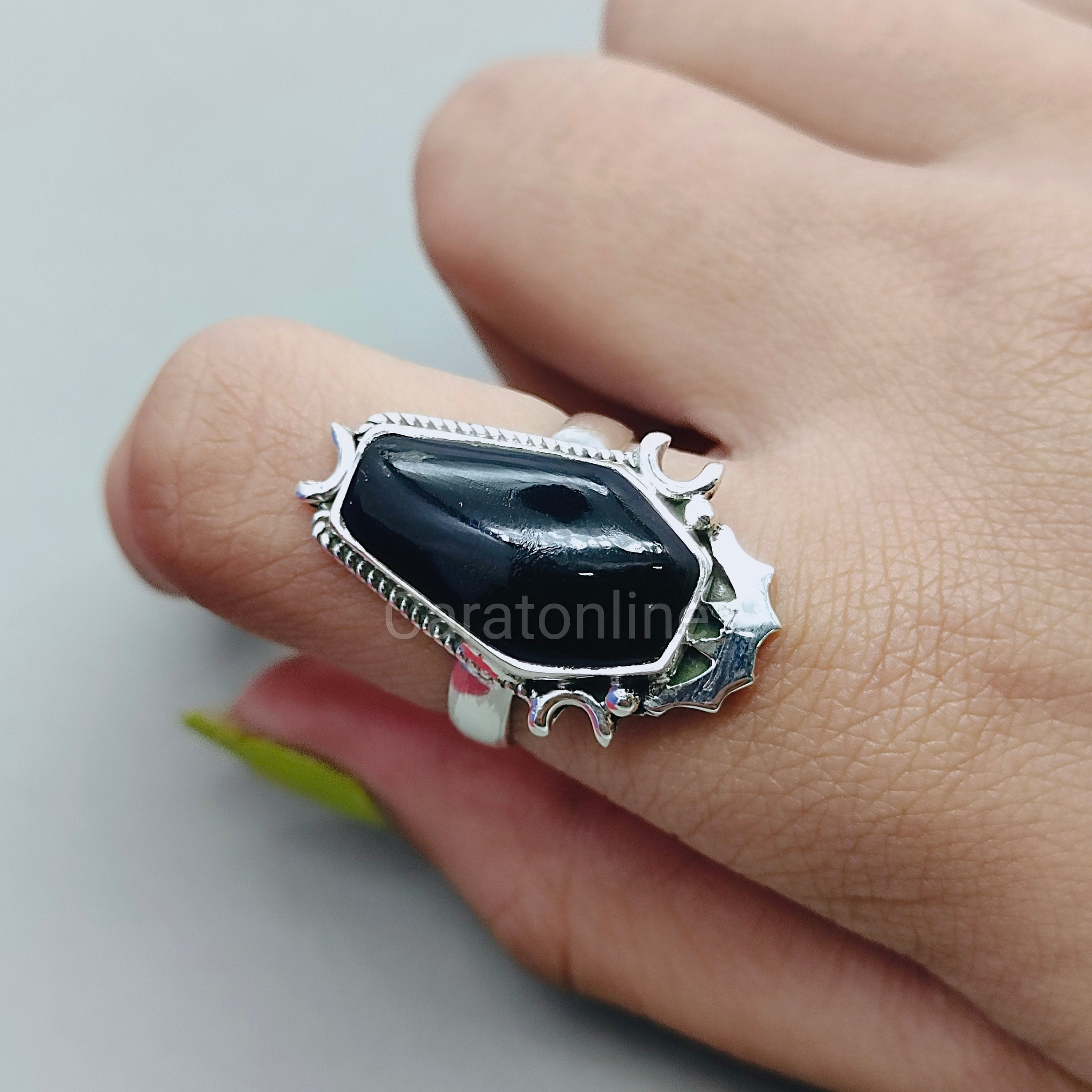 Black Onyx Coffin Shape Boho Statement Ring black Onyx Hand - Etsy