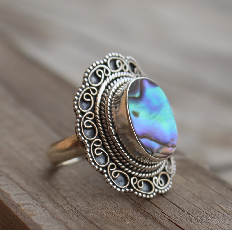Abalone Shell Boho Ring boho Statement Ring sterling Silver - Etsy