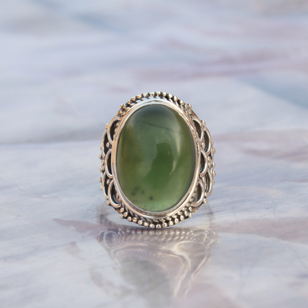 Green Jade Sterling Silver Ring - Handcrafted Boho Ring - Etsy