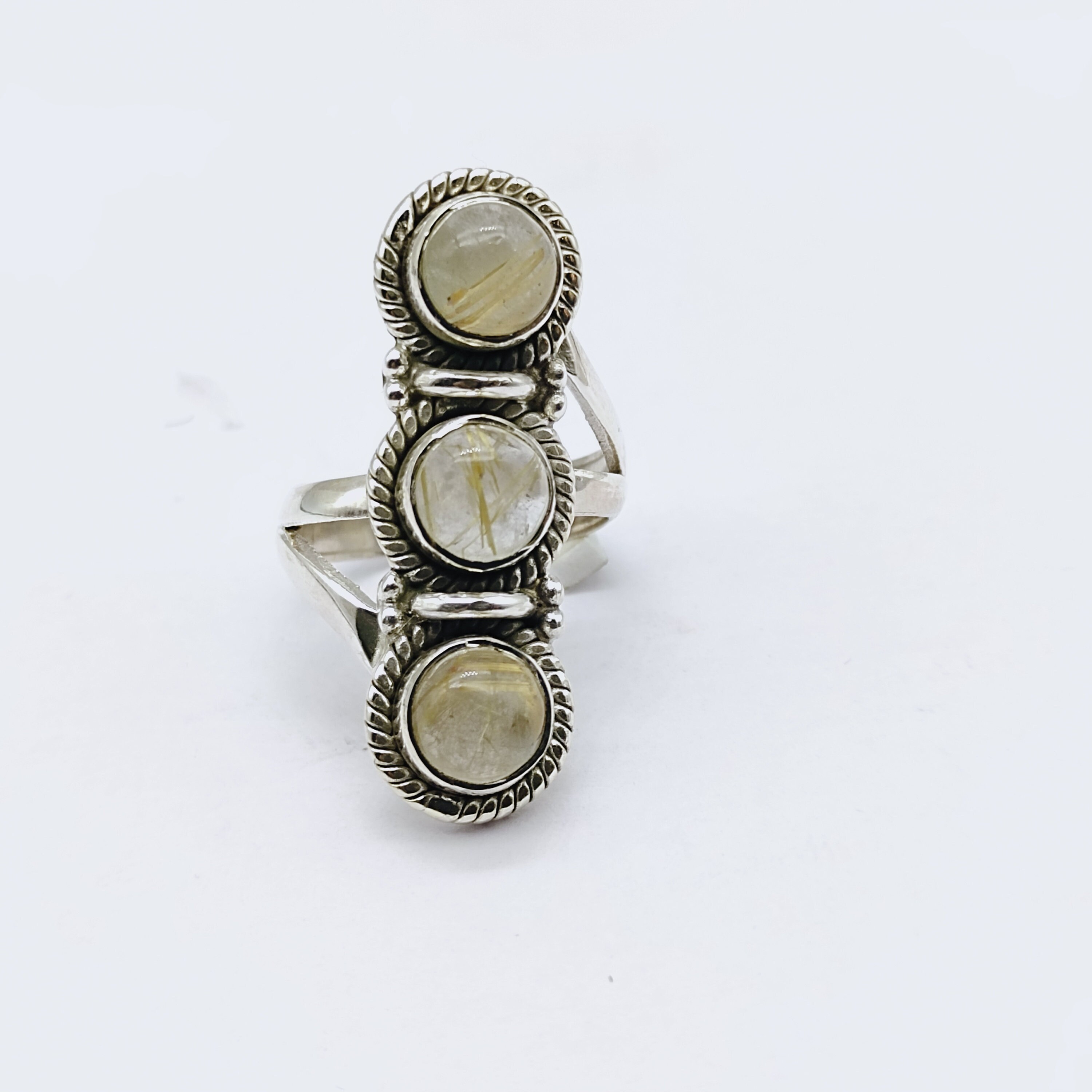 Golden Rutile Triple Stone Ring Handmade Silver Ring 925 - Etsy